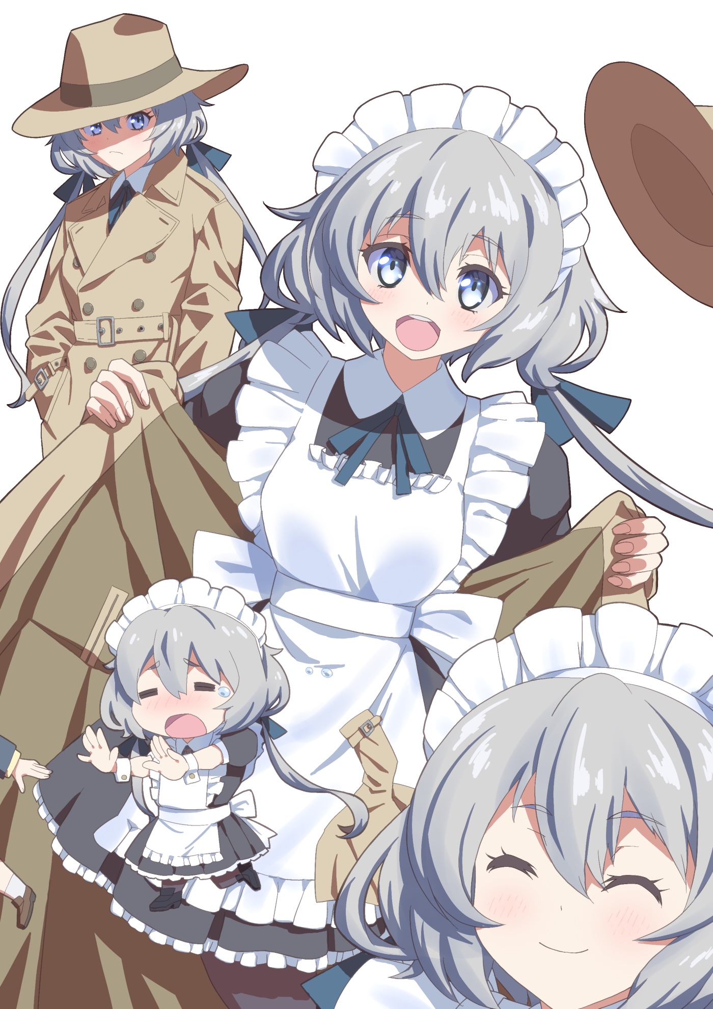 Safebooru - 2girls :d alternate costume apron black dress chibi chibi ...