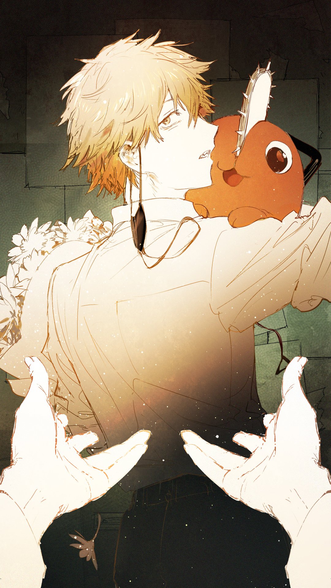 Safebooru - 1boy black pants blonde hair bouquet chainsaw chainsaw man ...