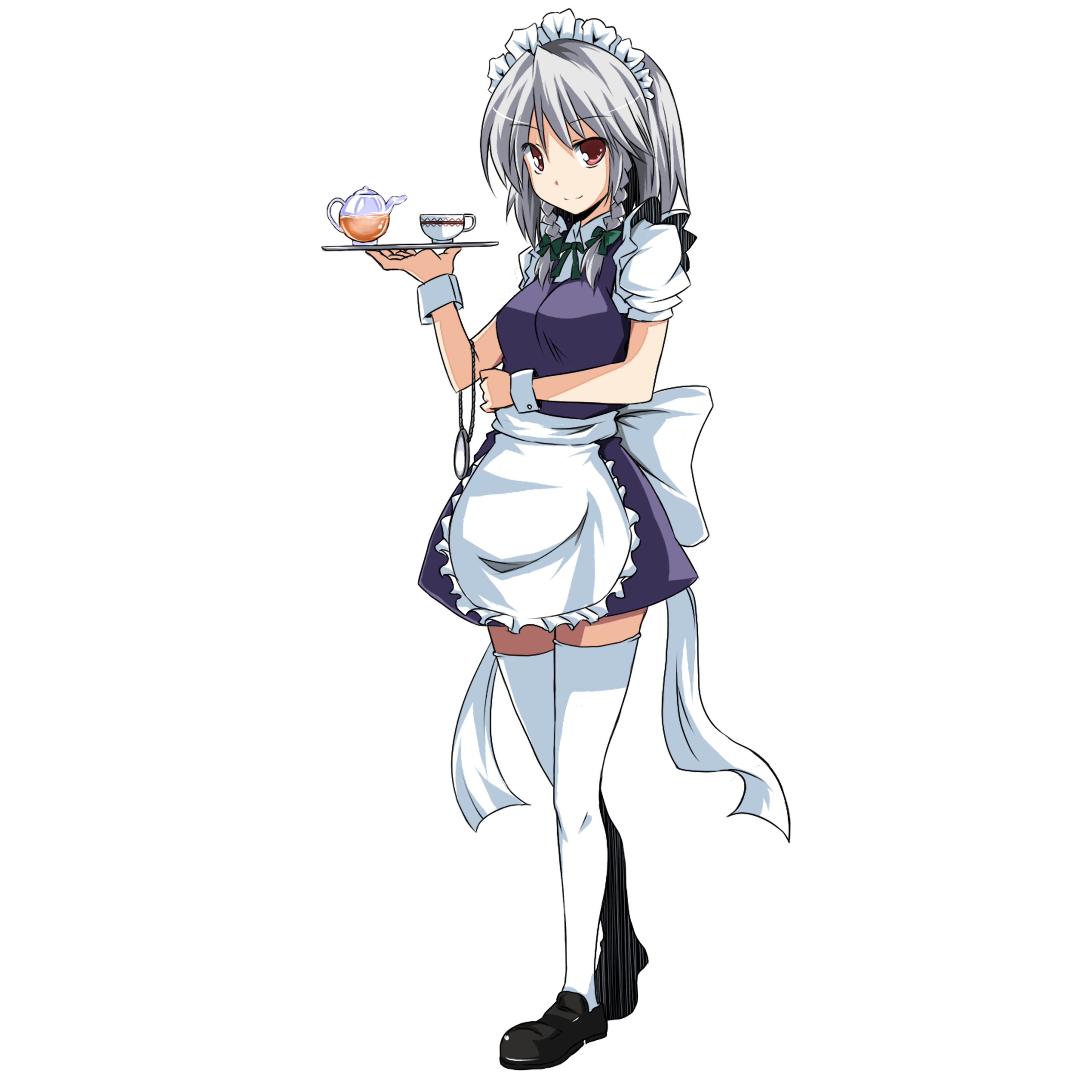 Safebooru - absurdres apron bad id bow braid cup hair bow hairband ...