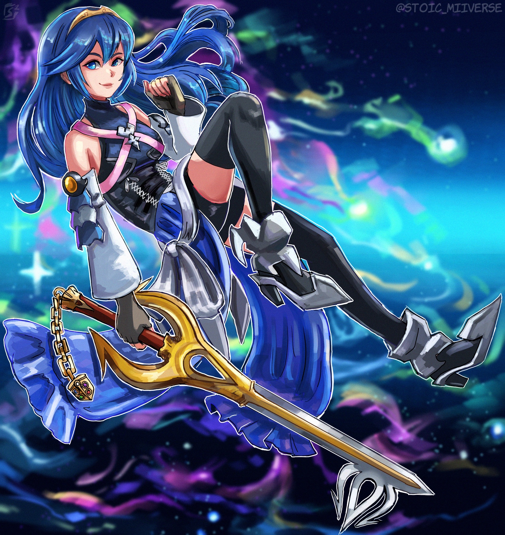 Safebooru - 1girl aqua (kingdom hearts) bare shoulders black legwear blue eyes blue hair breasts ...