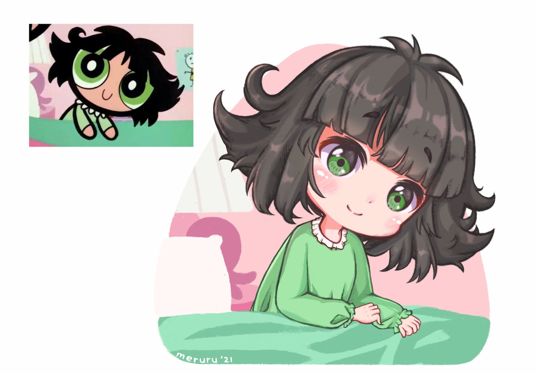 Safebooru - 1girl animification artist name bangs black hair buttercup ...