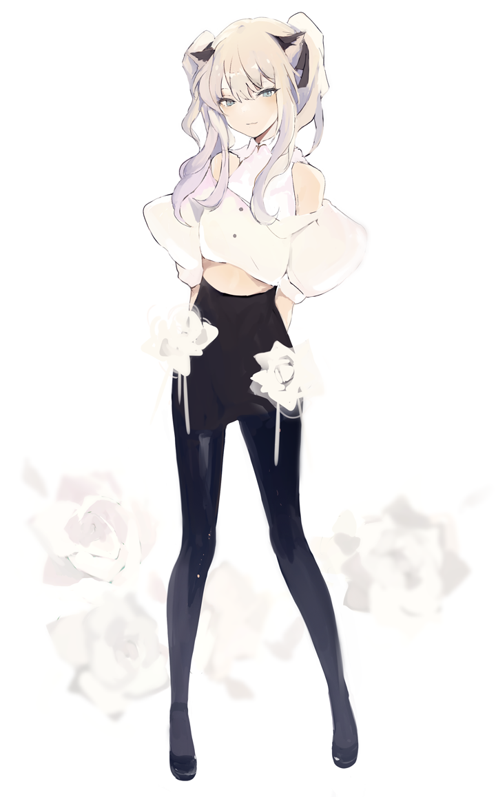 Safebooru - 1girl arms behind back black footwear black legwear black ribbon black skirt blue ...