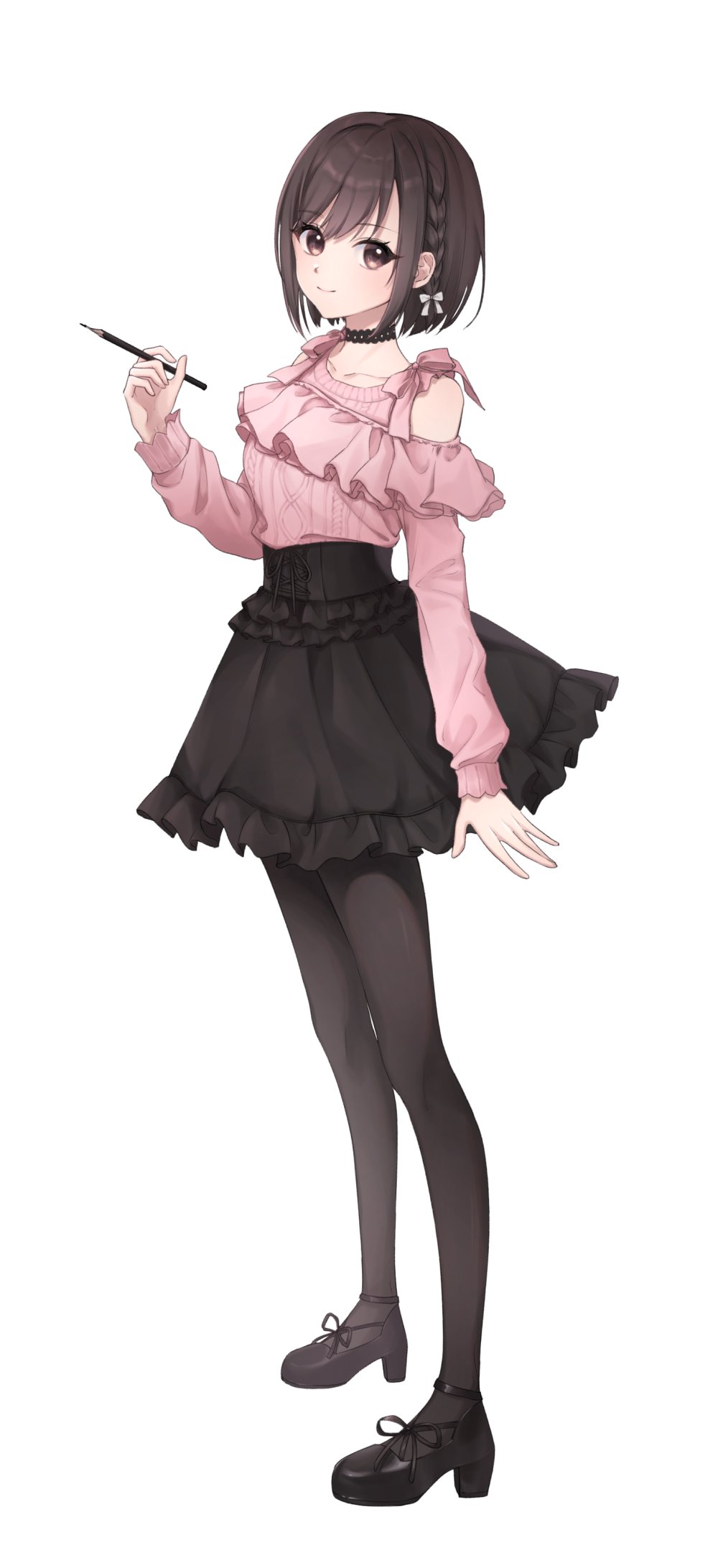 Safebooru - 1girl arm at side bangs black choker black footwear black hair black legwear black ...