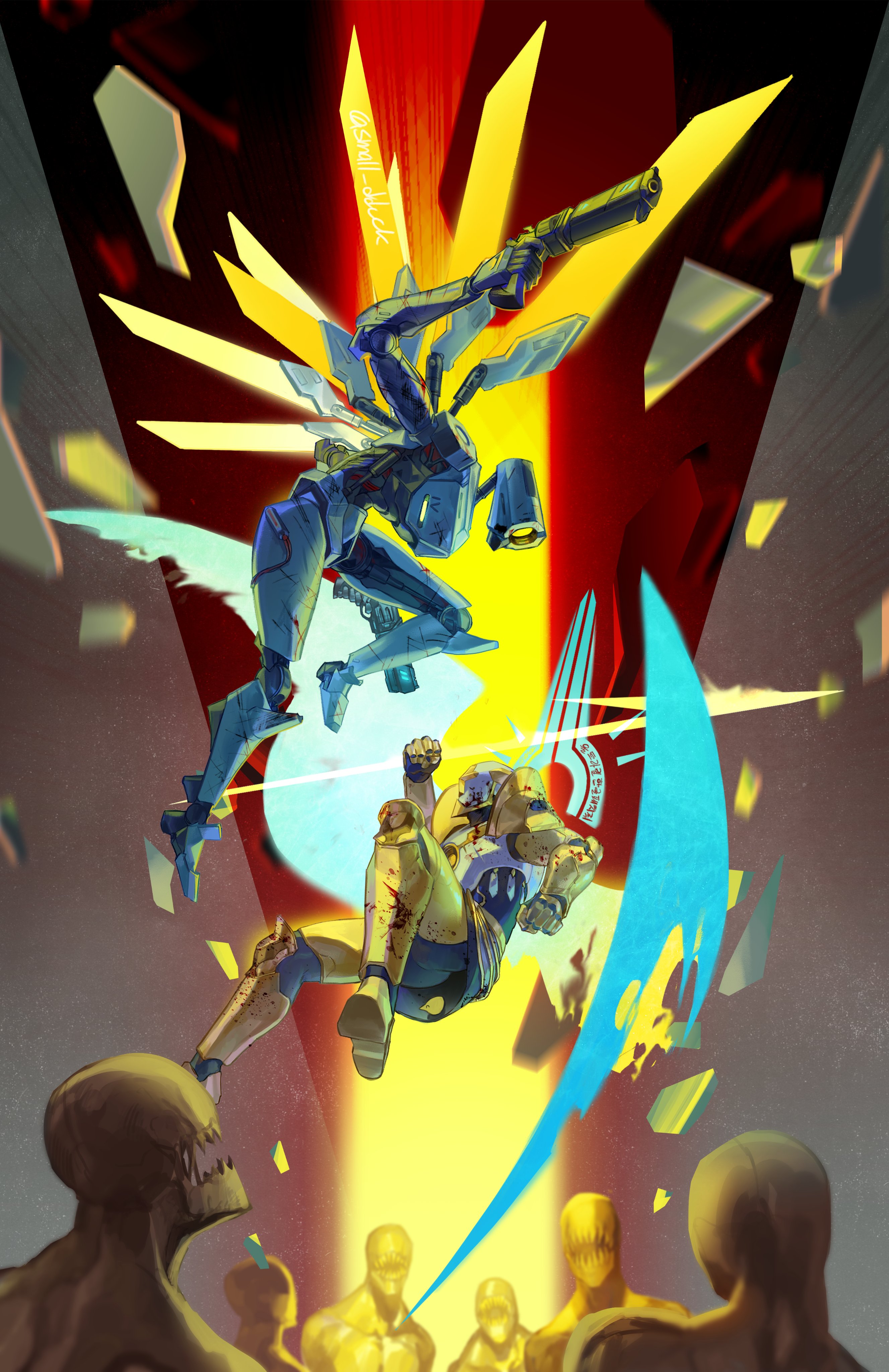 Safebooru - absurdres blood clenched hands dual wielding energy wings ...