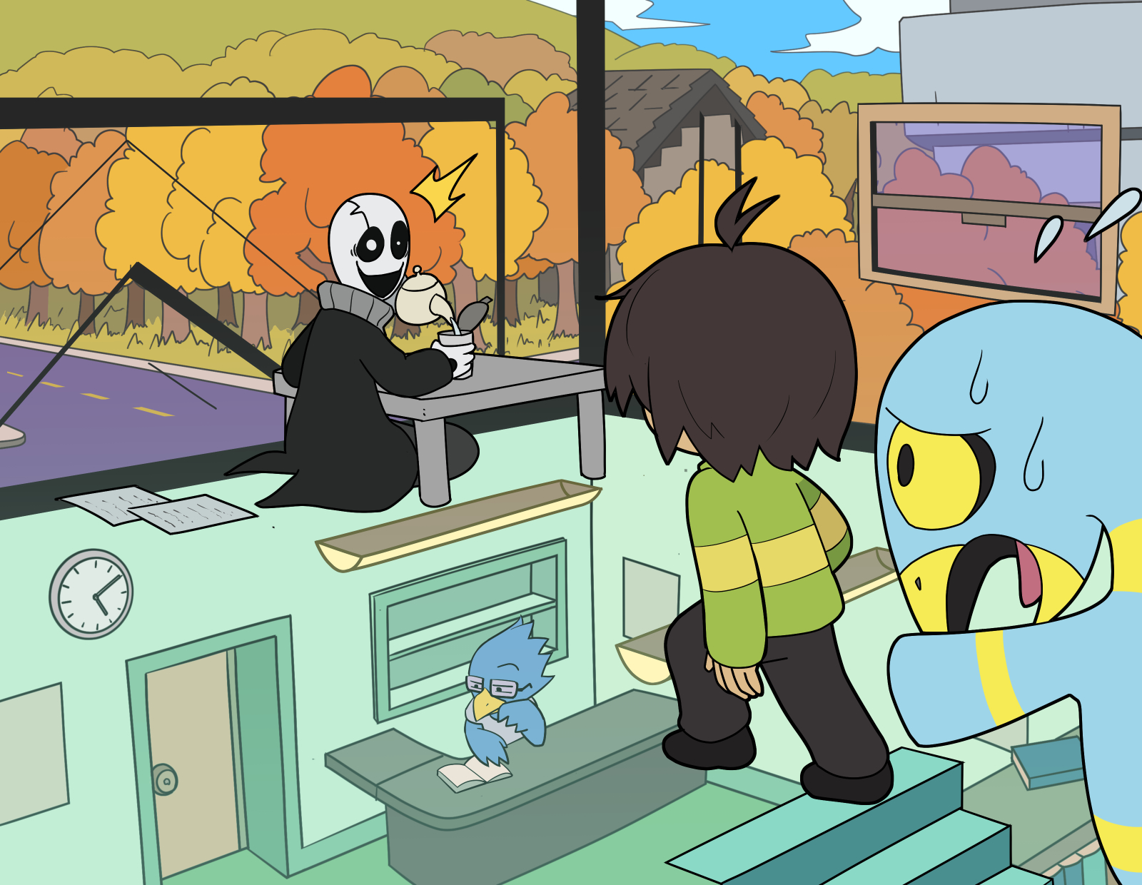 Safebooru - 1other 2boys ambiguous gender berdly (deltarune) brown hair ...