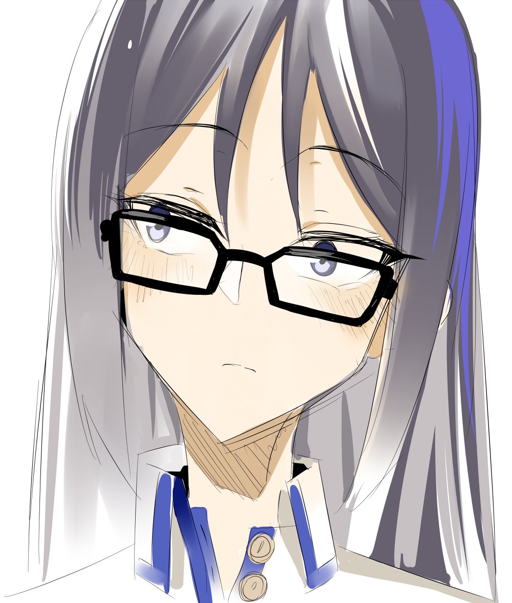 Safebooru - 1girl alice gear aegis black-framed eyewear blue eyes blush closed mouth collared ...