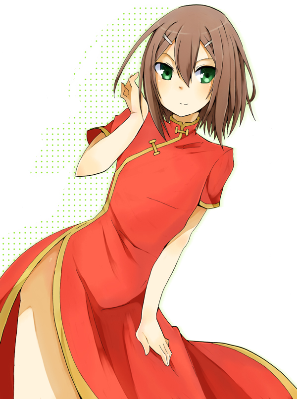 Safebooru - brown hair china dress chinese clothes green eyes hair ornament hairclip kinoshita ...