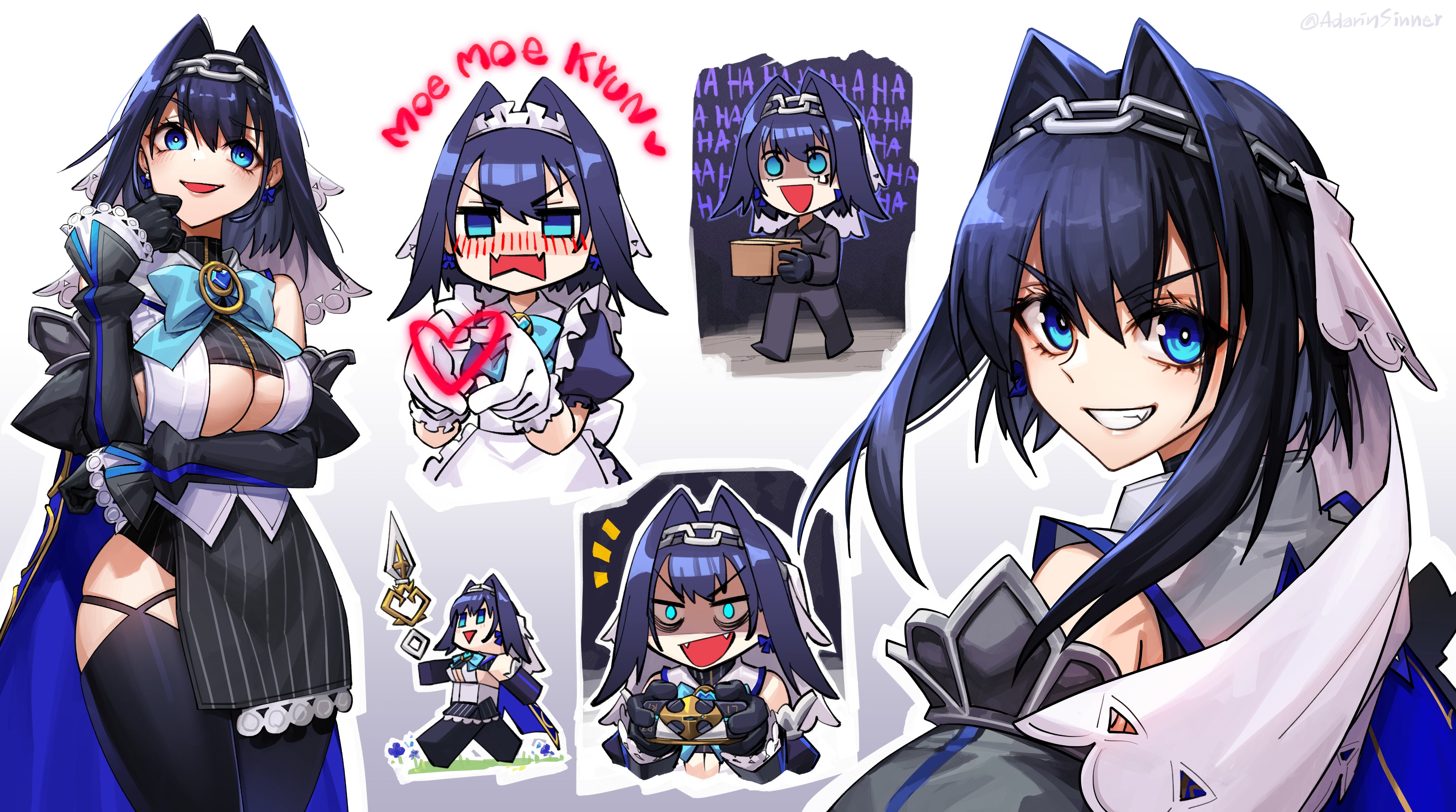 Safebooru - absurdres adarin asymmetrical clothes black gloves black legwear blue bow blue cape ...