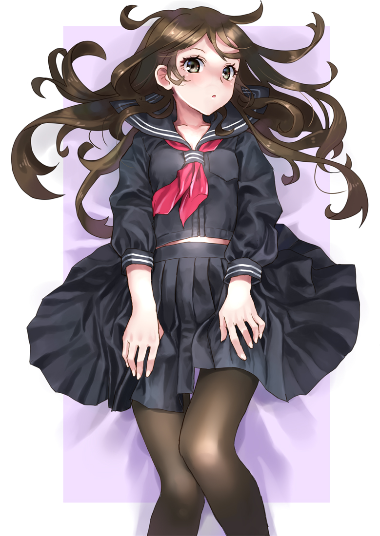 Safebooru - 1girl black legwear black sailor collar black serafuku black skirt brown eyes brown ...