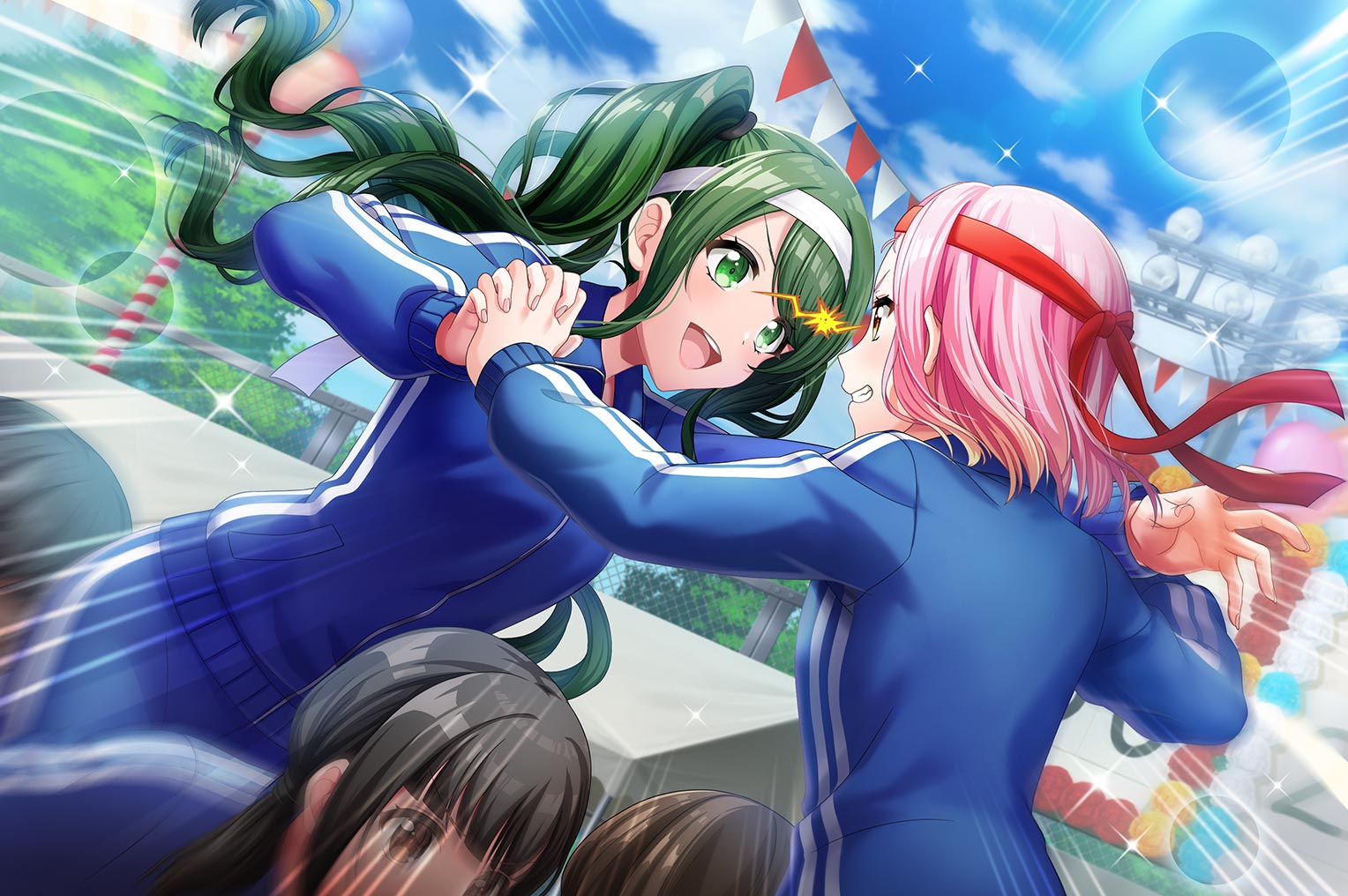 Safebooru - blush d4dj dress green eyes green hair long hair shimizu esora smile twintails | 3696354