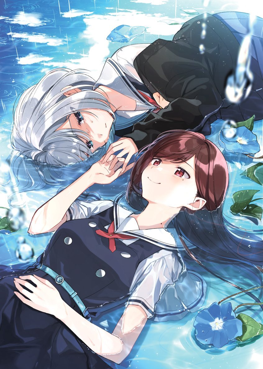 Safebooru - 2girls asaka kaori bangs belt black jacket blue dress blue eyes blue flower blue ...