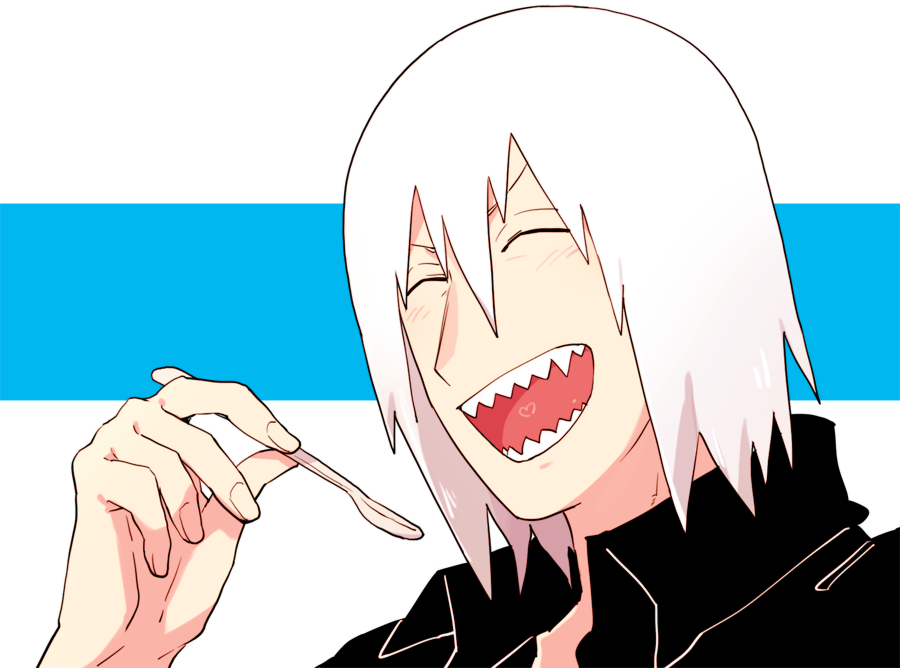 Safebooru - 1boy :d bangs black shirt closed mouth fingernails hair ...