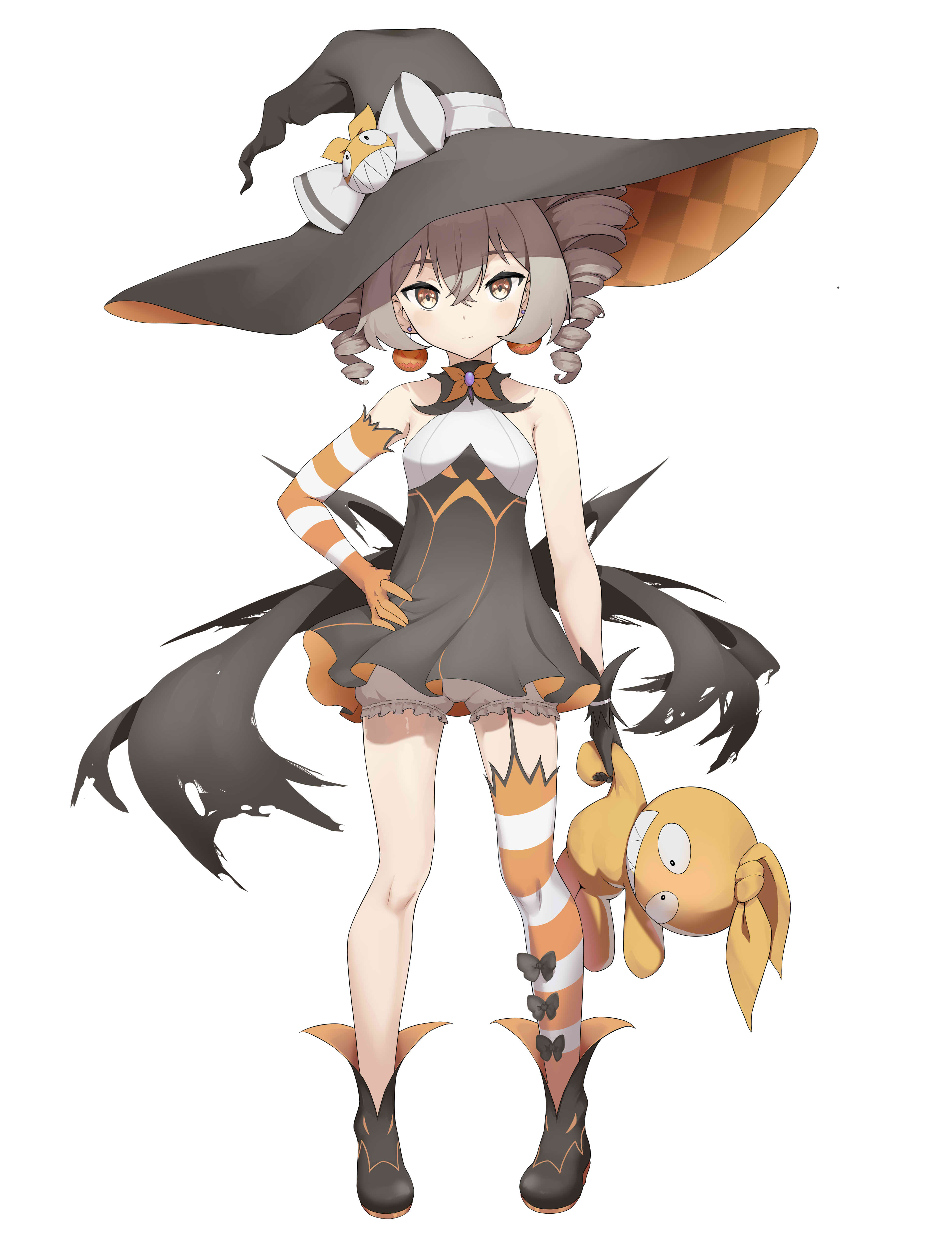 Safebooru - 1girl absurdres asymmetrical gloves bangs bare shoulders black dress black footwear ...