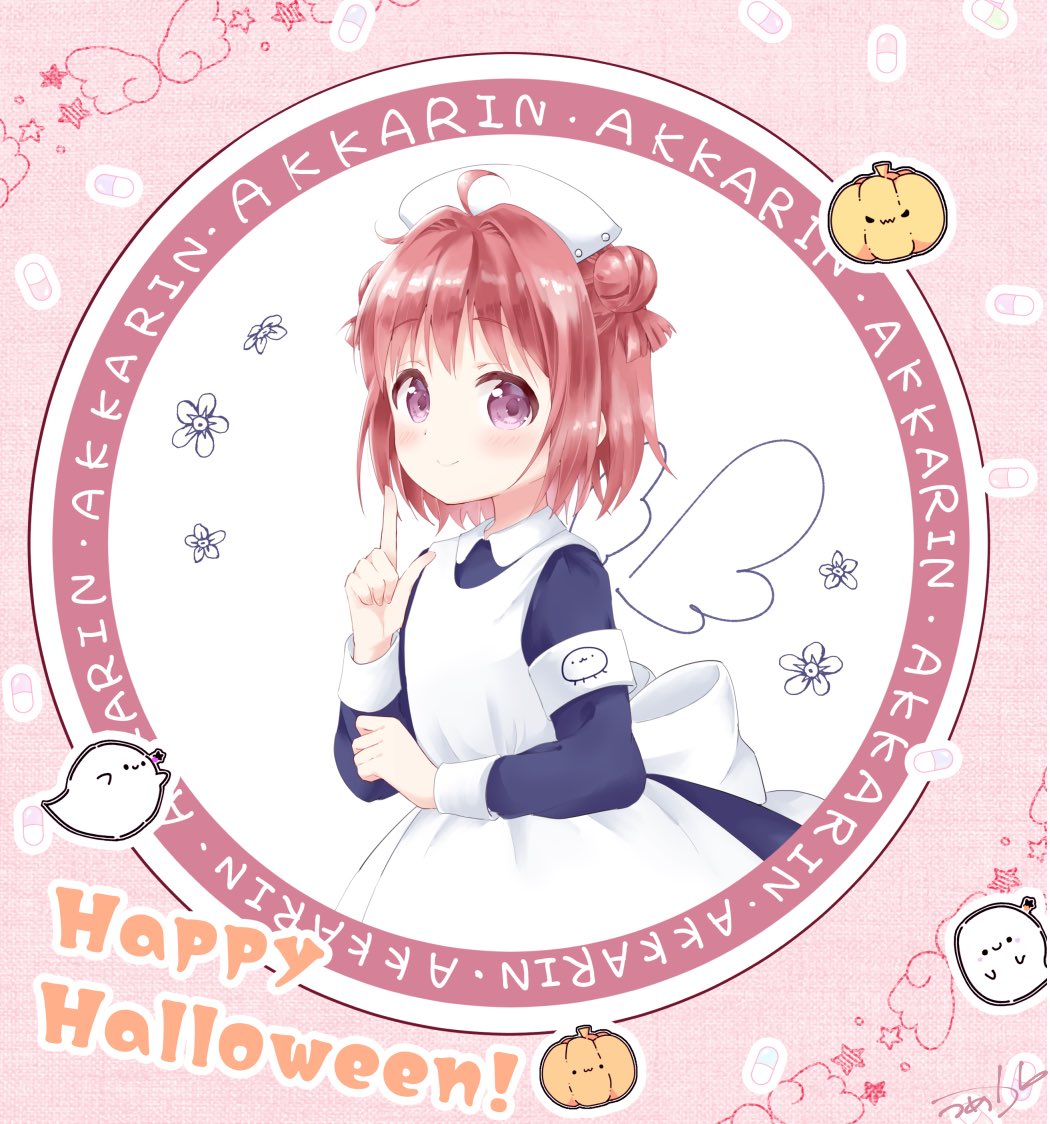 Safebooru 1girl Ahoge Akaza Akari Border Double Bun Framed Halloween 4963