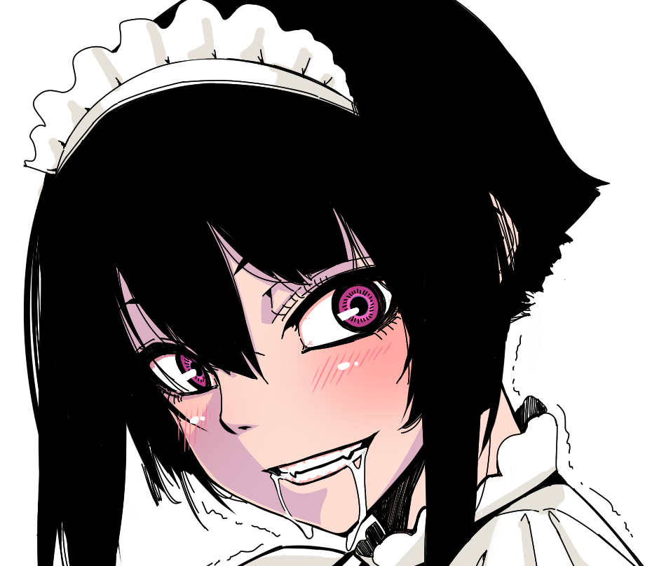 Safebooru - 1girl black hair blush drooling fang looking at viewer maid ...