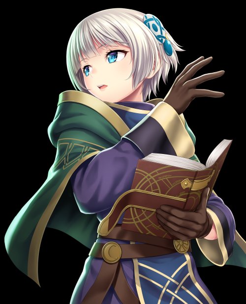 Safebooru - 1girl bangs belt black background blue eyes blunt bangs book brown belt brown gloves ...