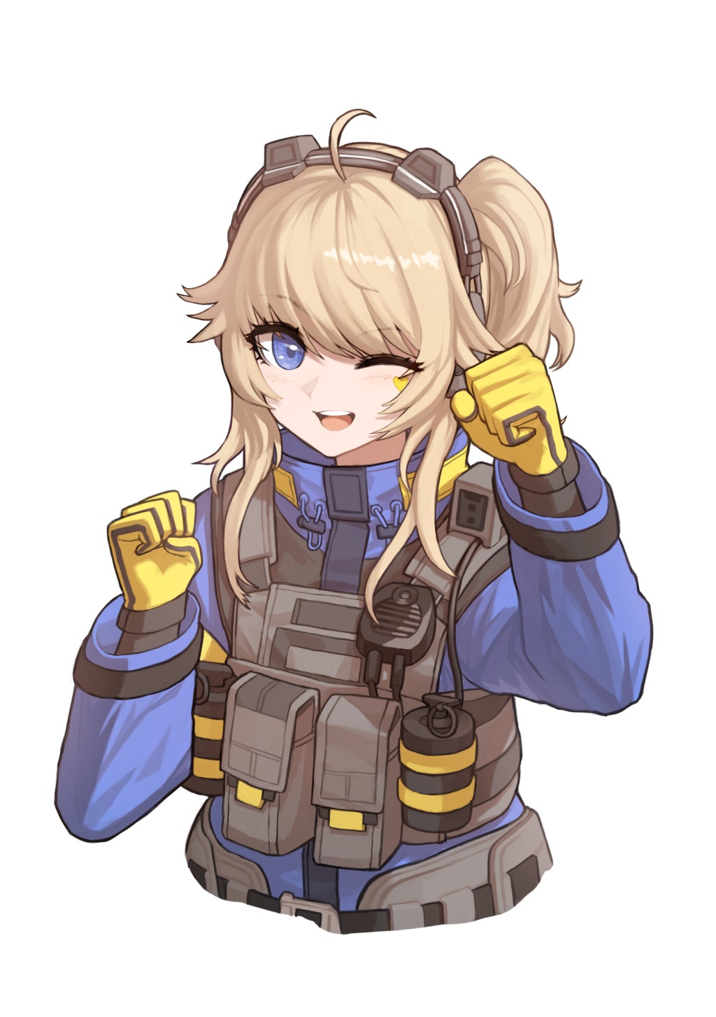 Safebooru - 1girl arms up blonde hair blue eyes cheogtanbyeong girls ...