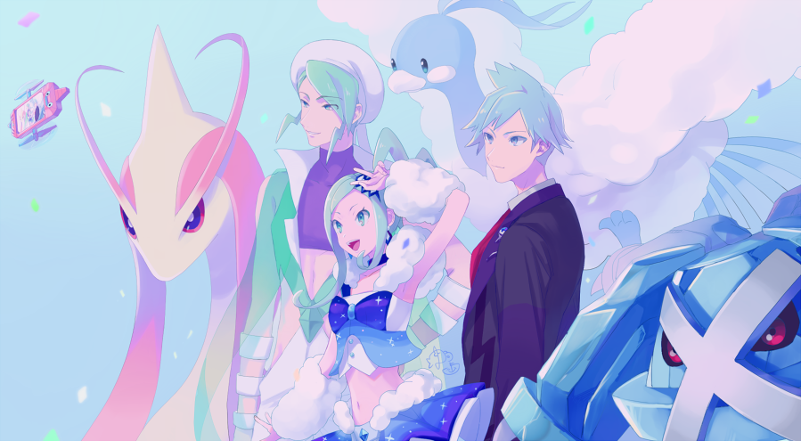 Safebooru - 1girl 2boys :d altaria arm warmers bangs banned artist ...