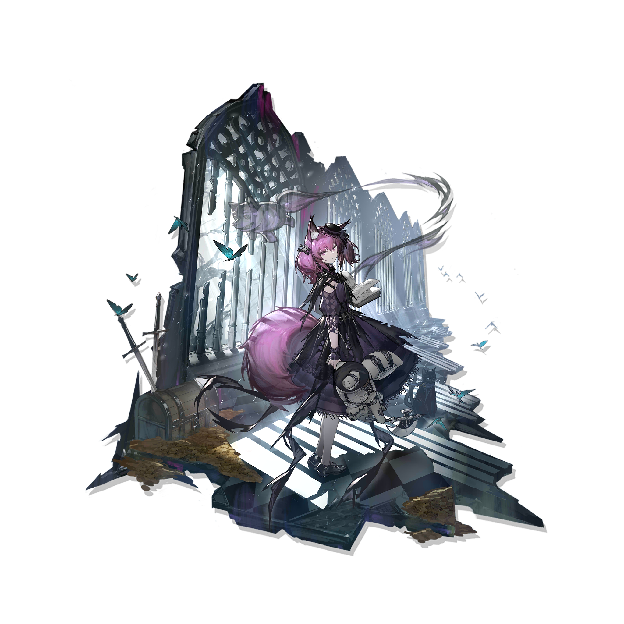 Safebooru - 1girl animal ear fluff animal ears arknights axe battle axe black footwear black ...