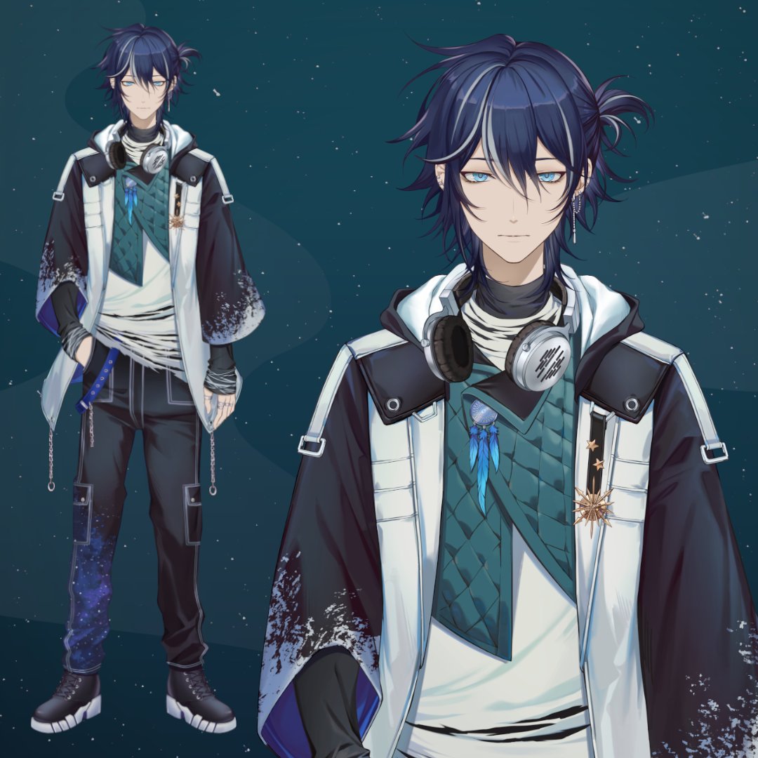 Safebooru - 1boy black jacket black pants blue eyes blue hair darkavey ...