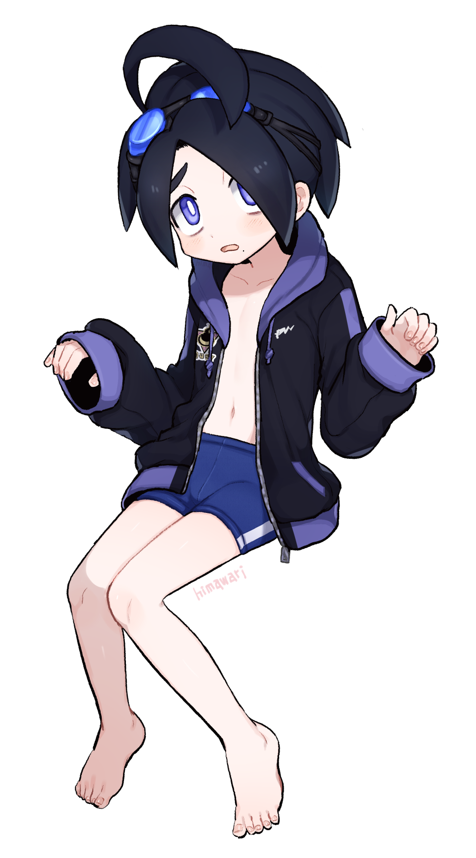 Safebooru - 1boy ahoge allister (pokemon) alternate costume barefoot black hair black hoodie ...
