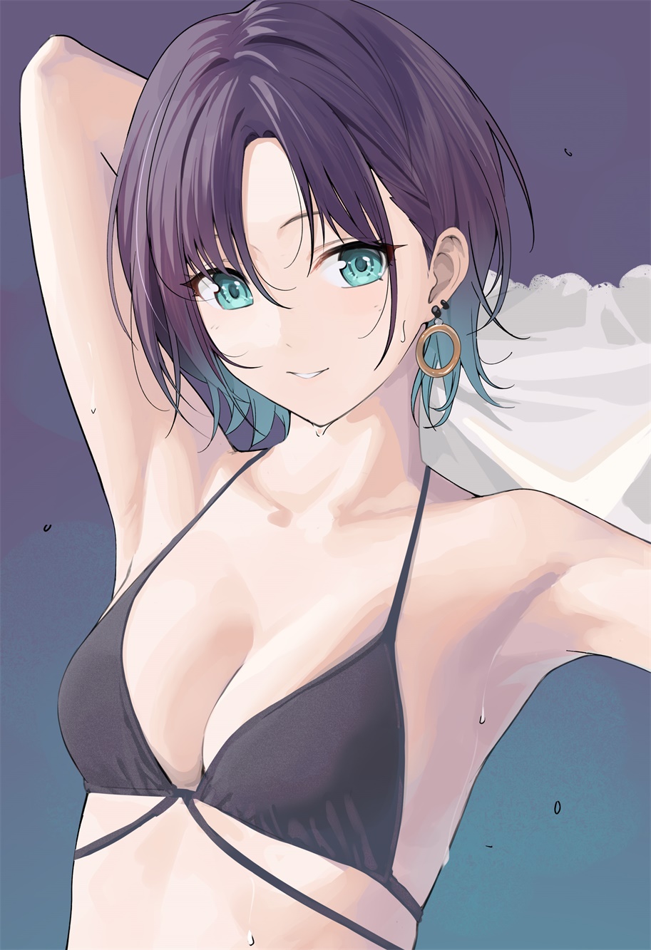Safebooru - 1girl aqua eyes aqua hair armpits asakura tooru bikini black bikini blue background ...