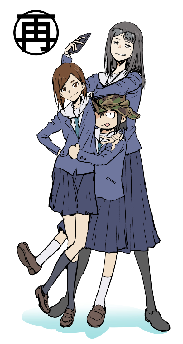 Safebooru - 3girls :p asakusa midori asymmetrical bangs bangs black hair black legwear blazer ...