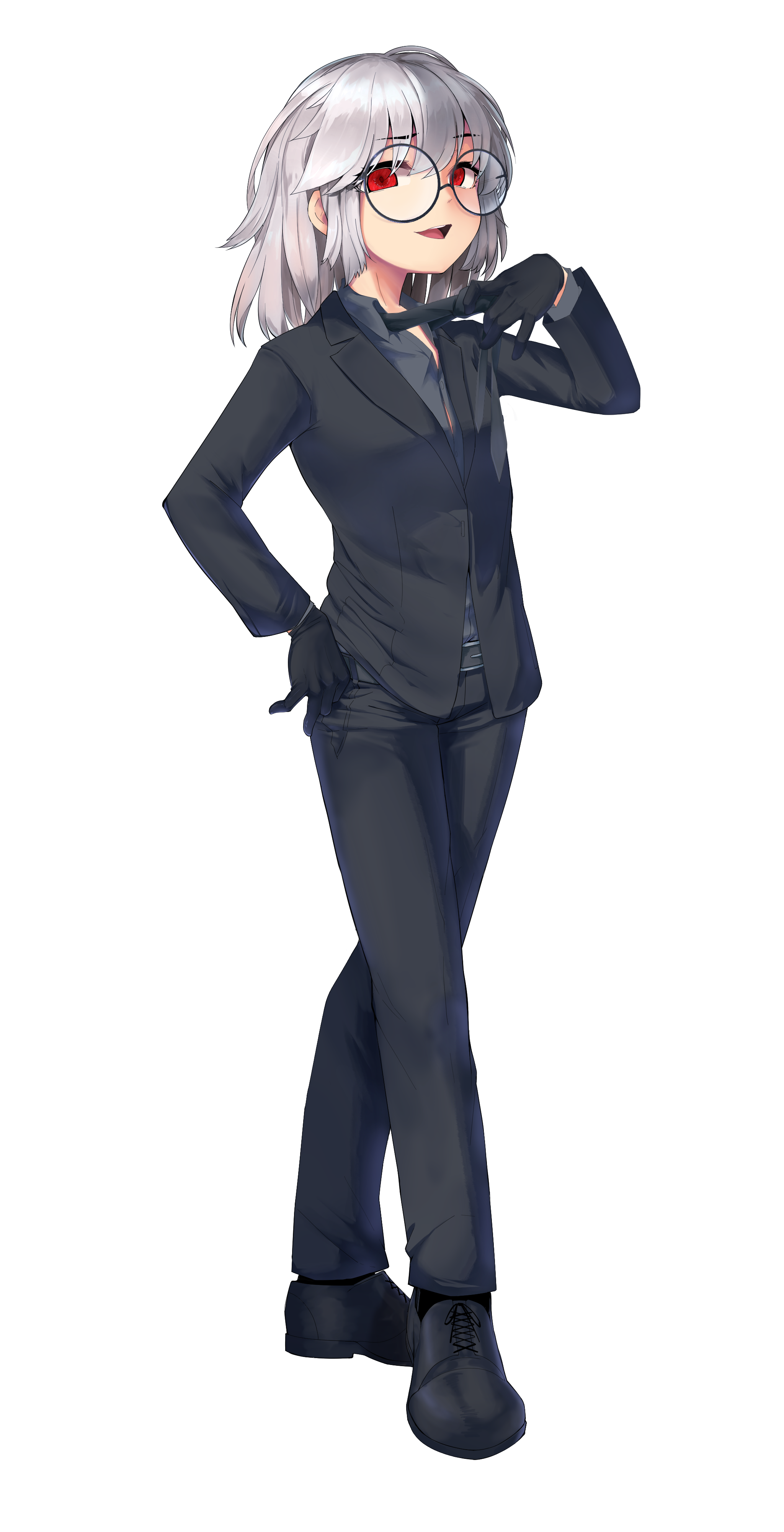 Safebooru - 1girl absurdres adjusting clothes adjusting necktie bangs belt black-framed eyewear ...