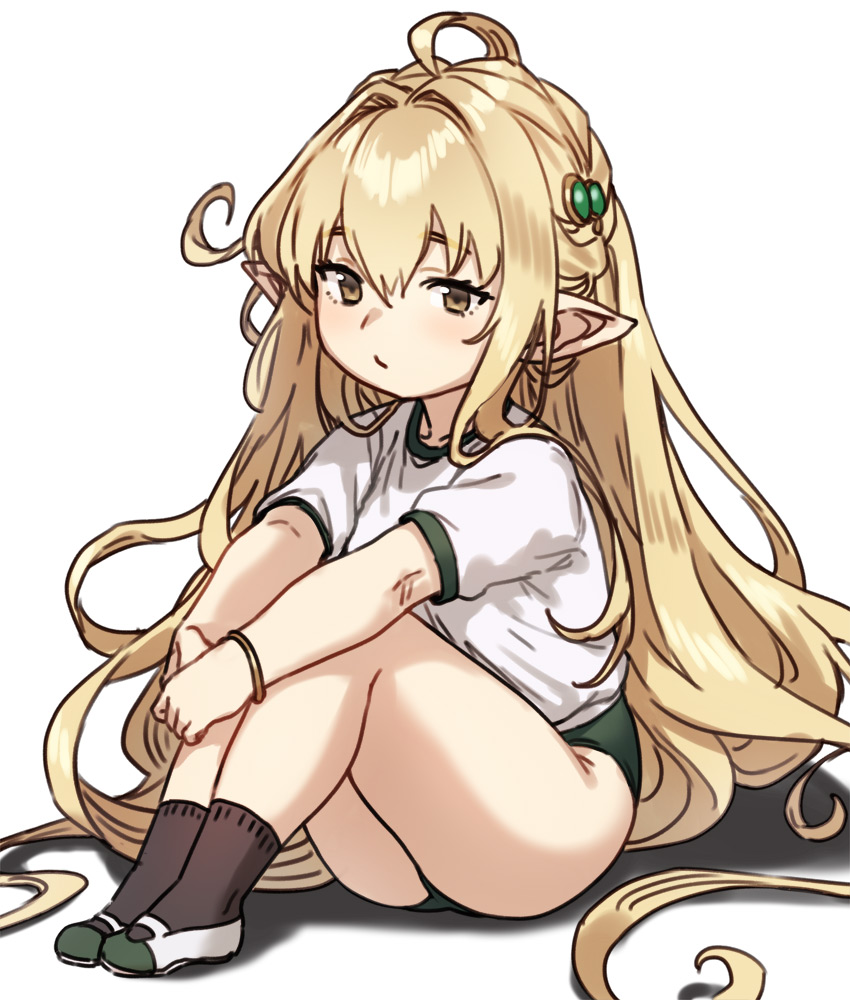 Safebooru - 1girl ahoge bangs black legwear blonde hair brown eyes buruma character request full ...