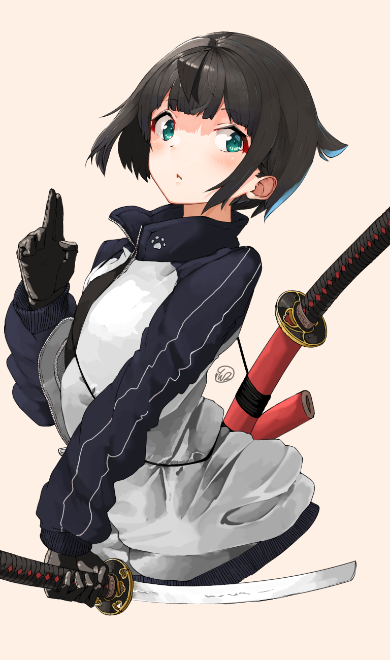 Safebooru - 1girl black gloves black hair blush cropped torso gloves ...