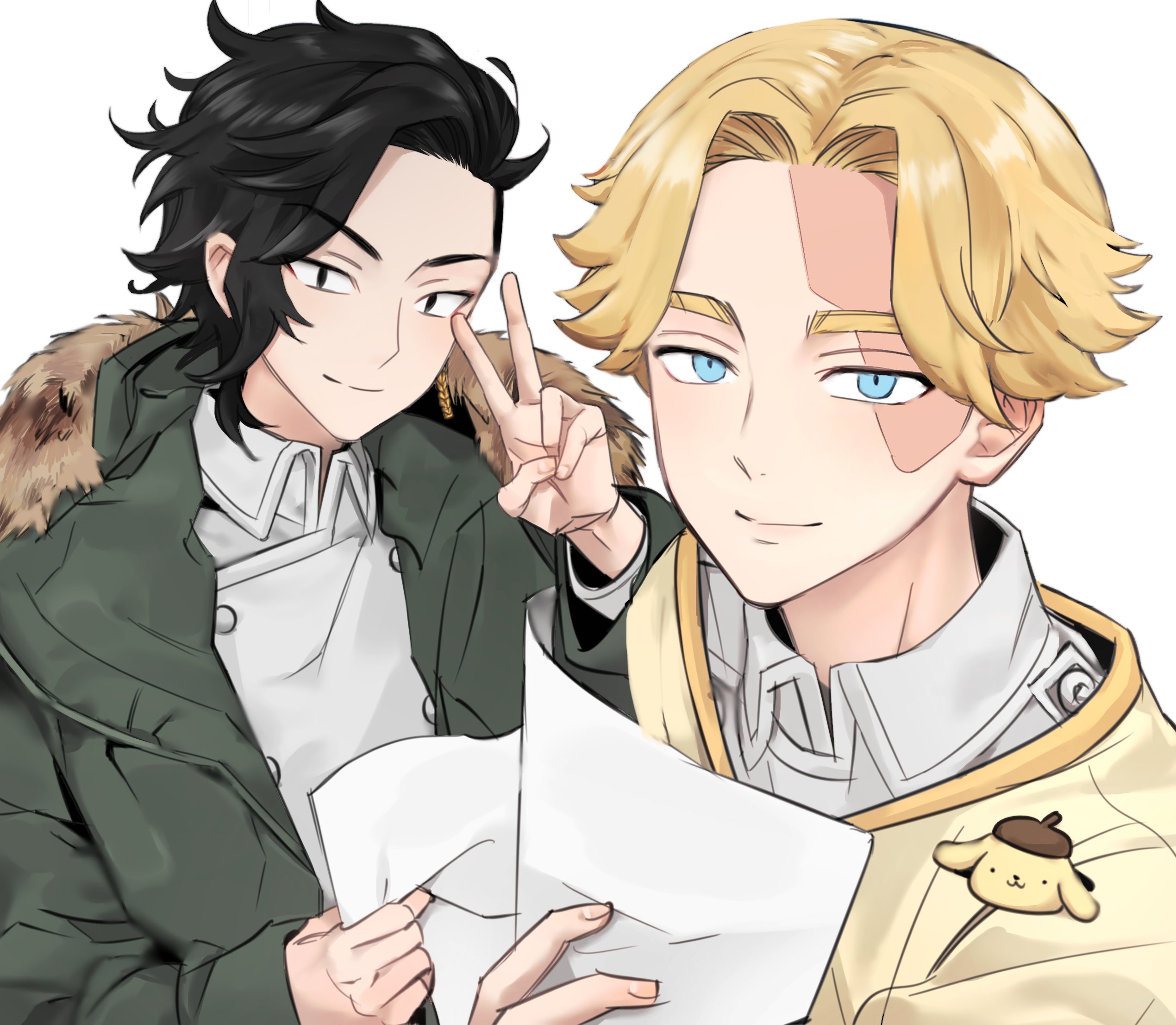 Safebooru - 2boys akarui 0 black eyes black hair blonde hair blue eyes ...