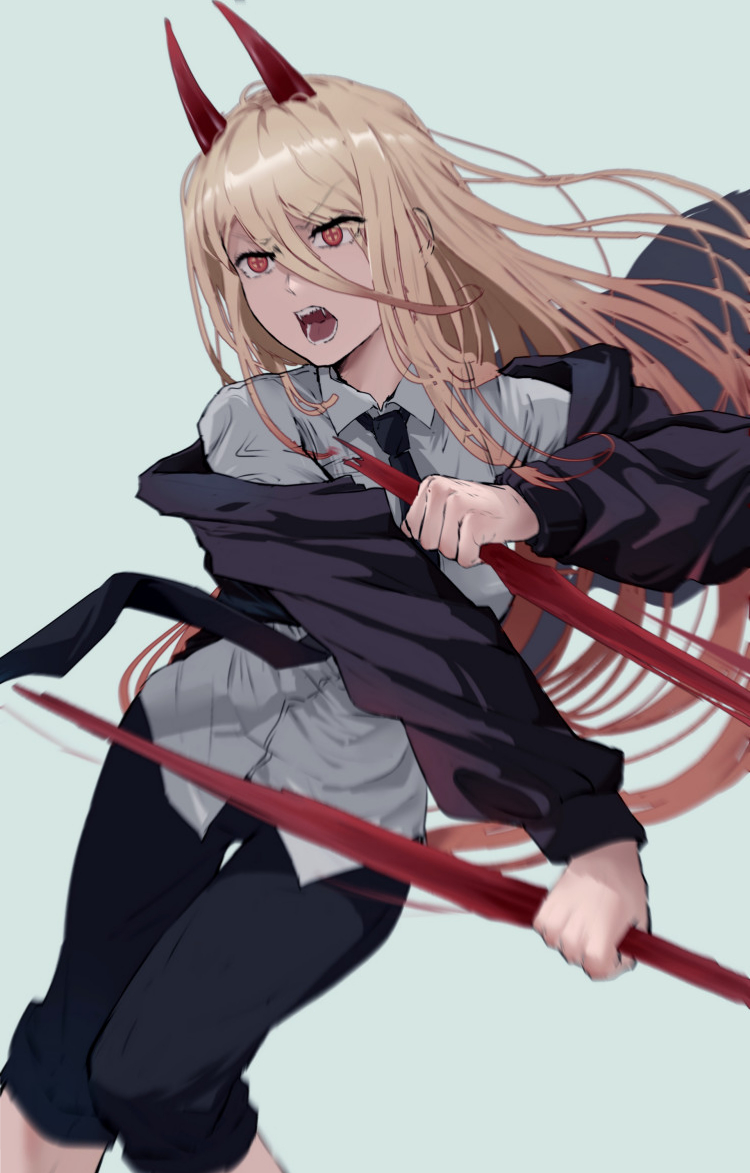 Safebooru - + + 1girl black pants blonde hair chainsaw man collared shirt demon girl demon horns ...