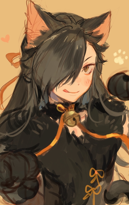 Safebooru - 1boy animal ears animal hands bell black hair blush bow brown eyes choker ...