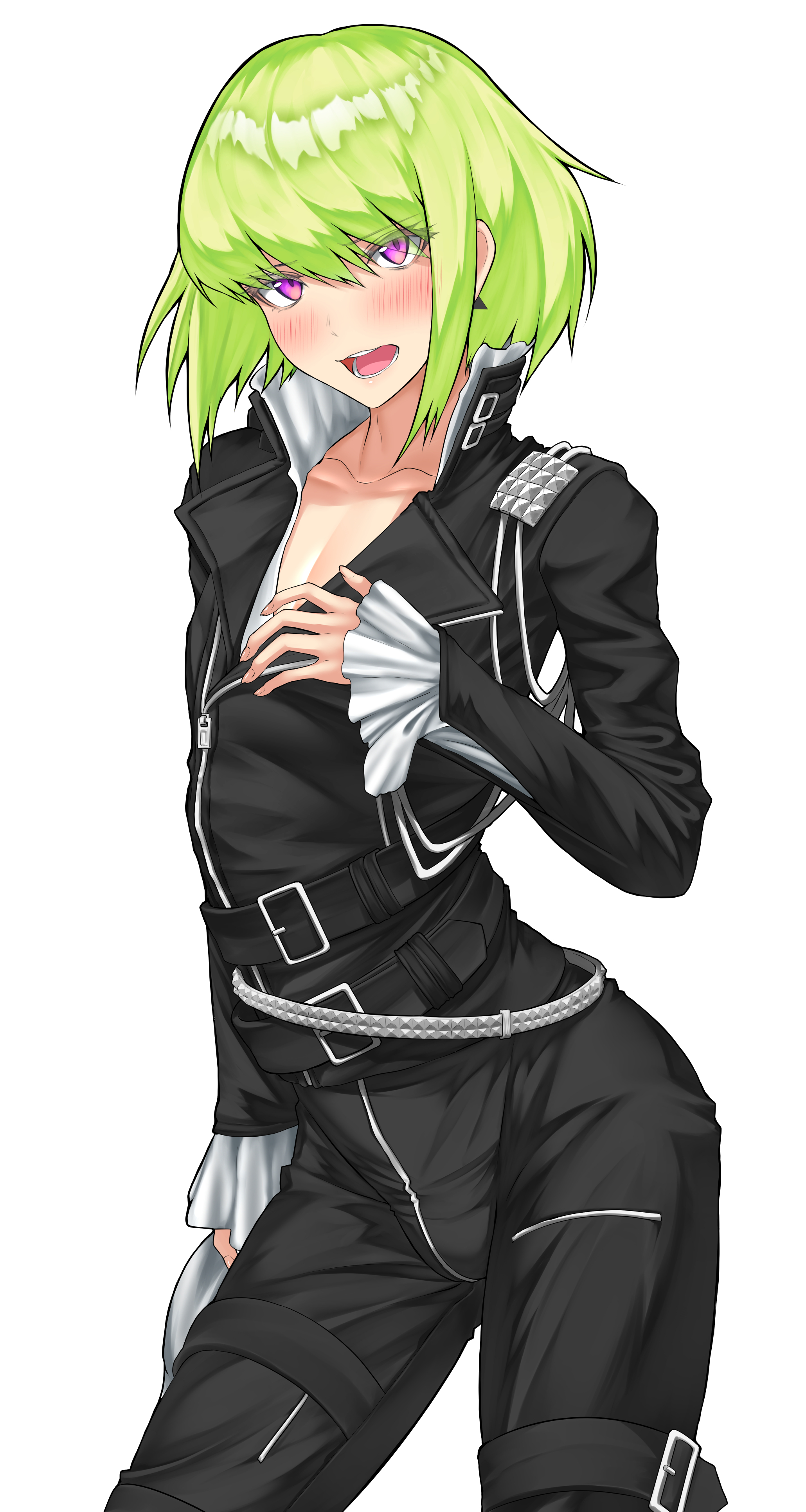 Safebooru - 1boy absurdres bangs belt collarbone frilled sleeves frills green hair hair between ...