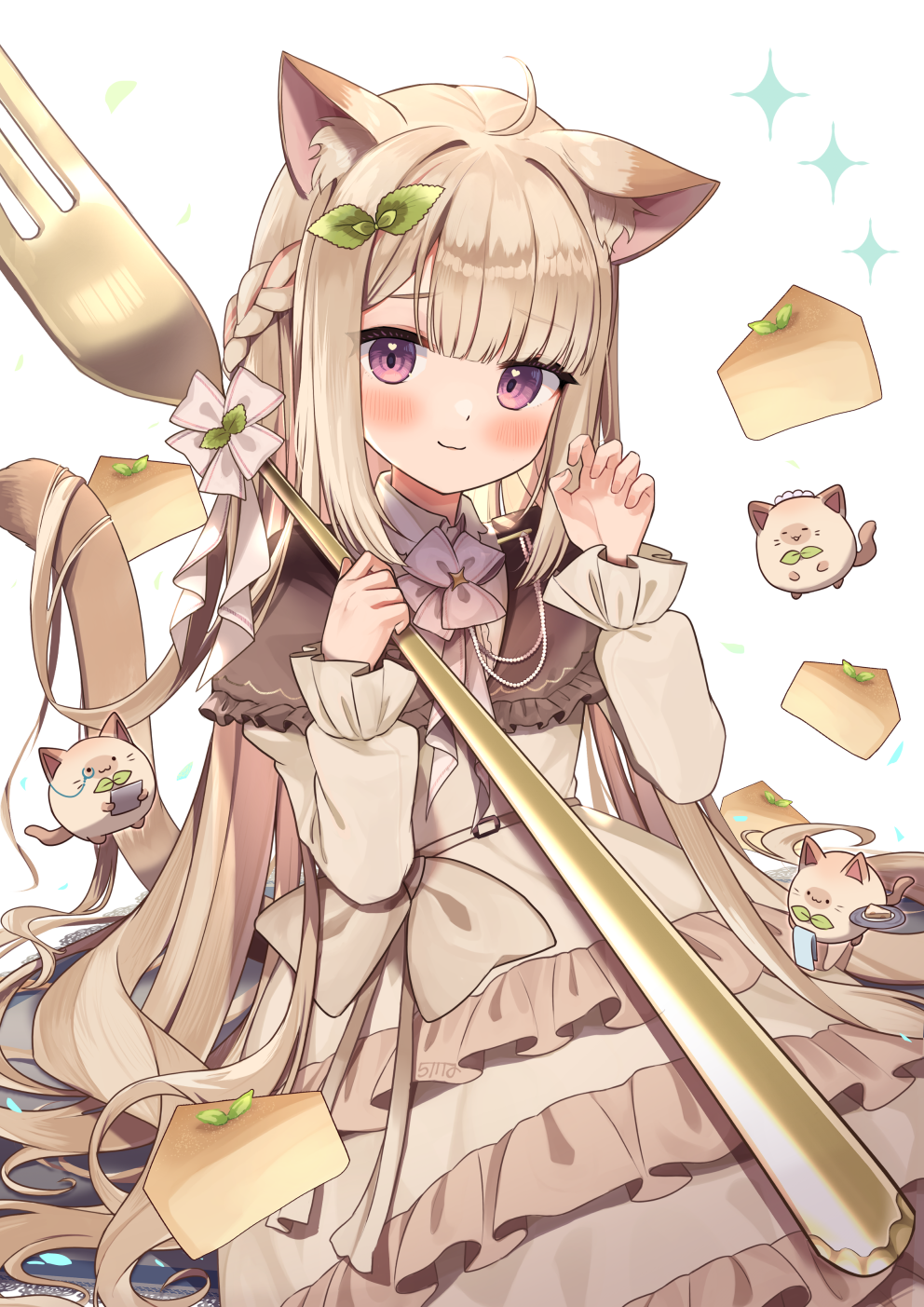 Safebooru - 1girl ahoge animal animal ear fluff animal ears bangs braid brown dress brown hair ...