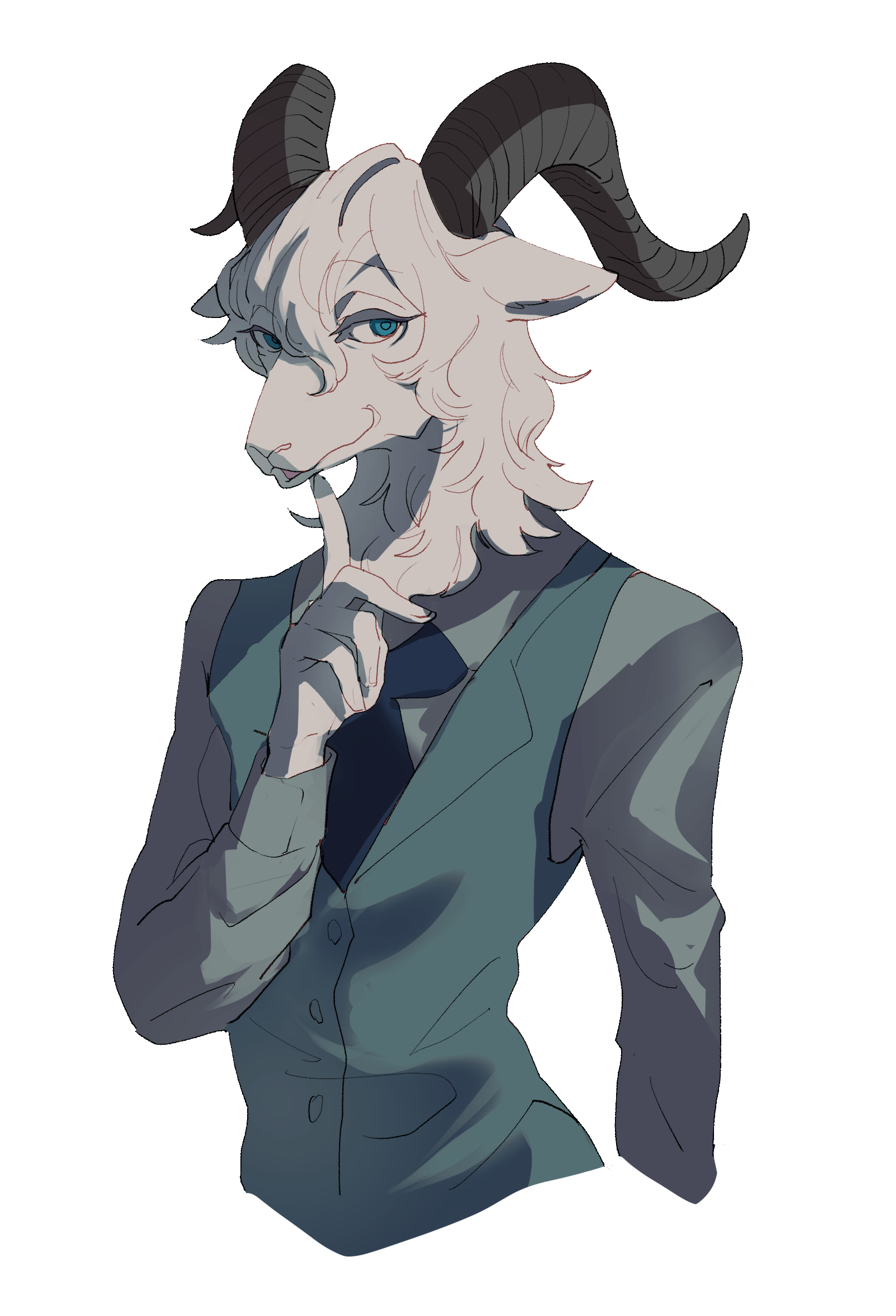 Safebooru - 1boy arm at side beastars black neckwear blue eyes goat ...