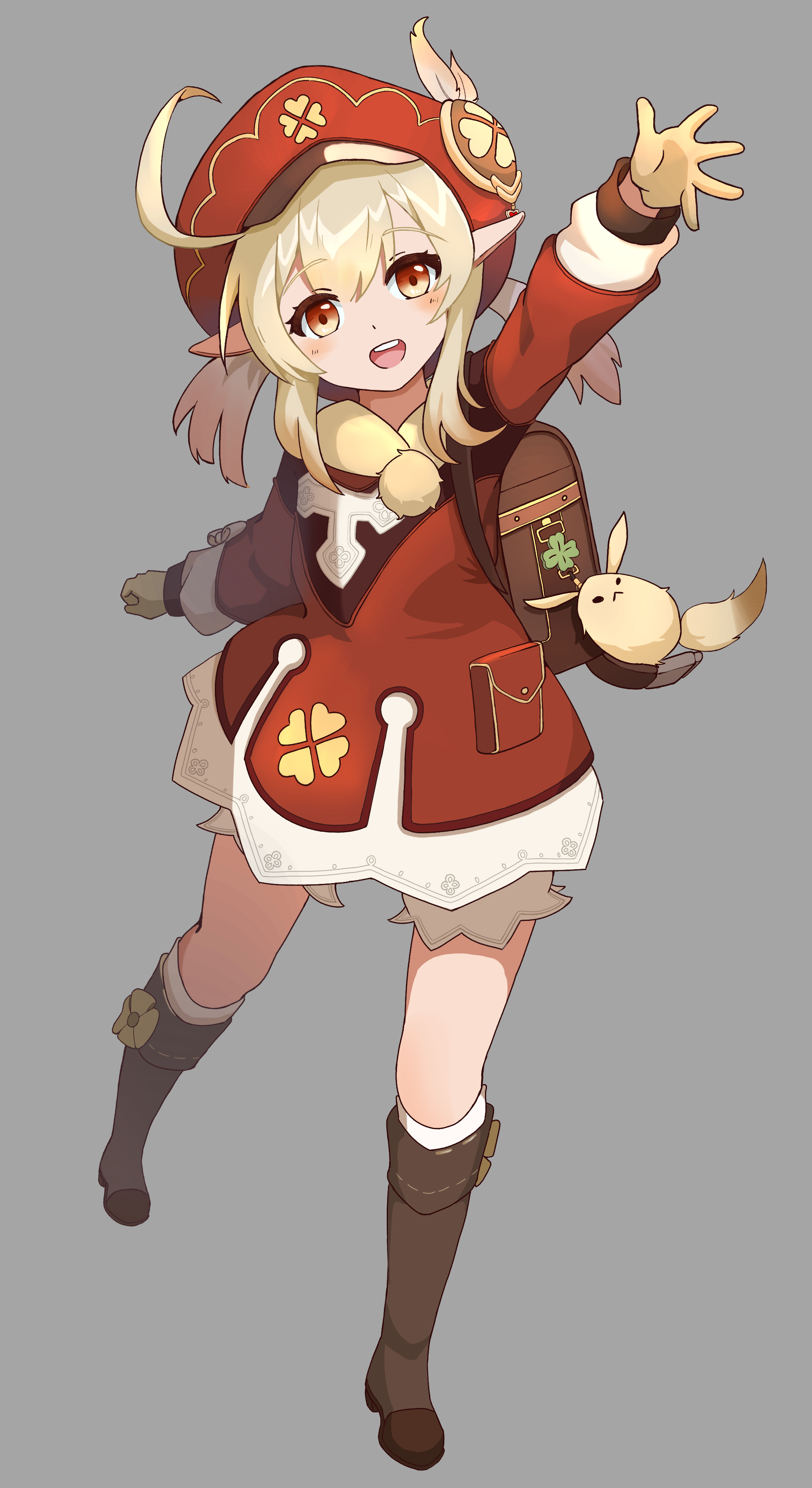 Safebooru - 1girl :d absurdres ahoge arm up backpack bag bag charm bangs bloomers blurry boots ...