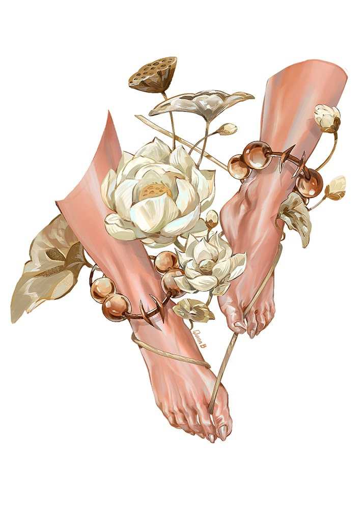 Safebooru - 1boy anklet asura (onmyouji) barefoot bead anklet beads ...