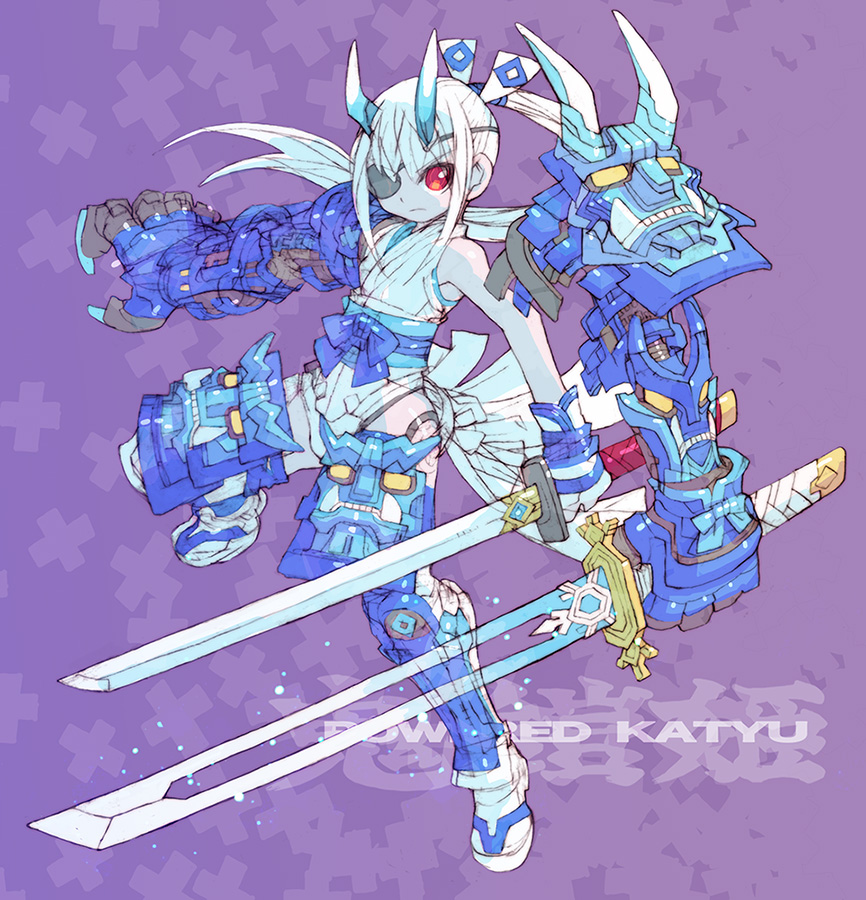 Safebooru - 1girl armor asymmetrical gloves bangs blue oni boots ...