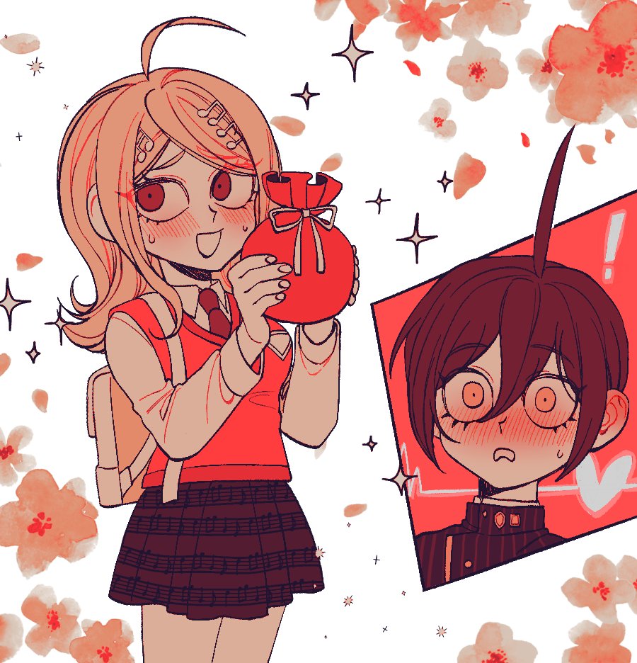 Safebooru - 1boy 1girl ahoge akamatsu kaede backpack bag bangs blush bong (0u0bon) collared ...