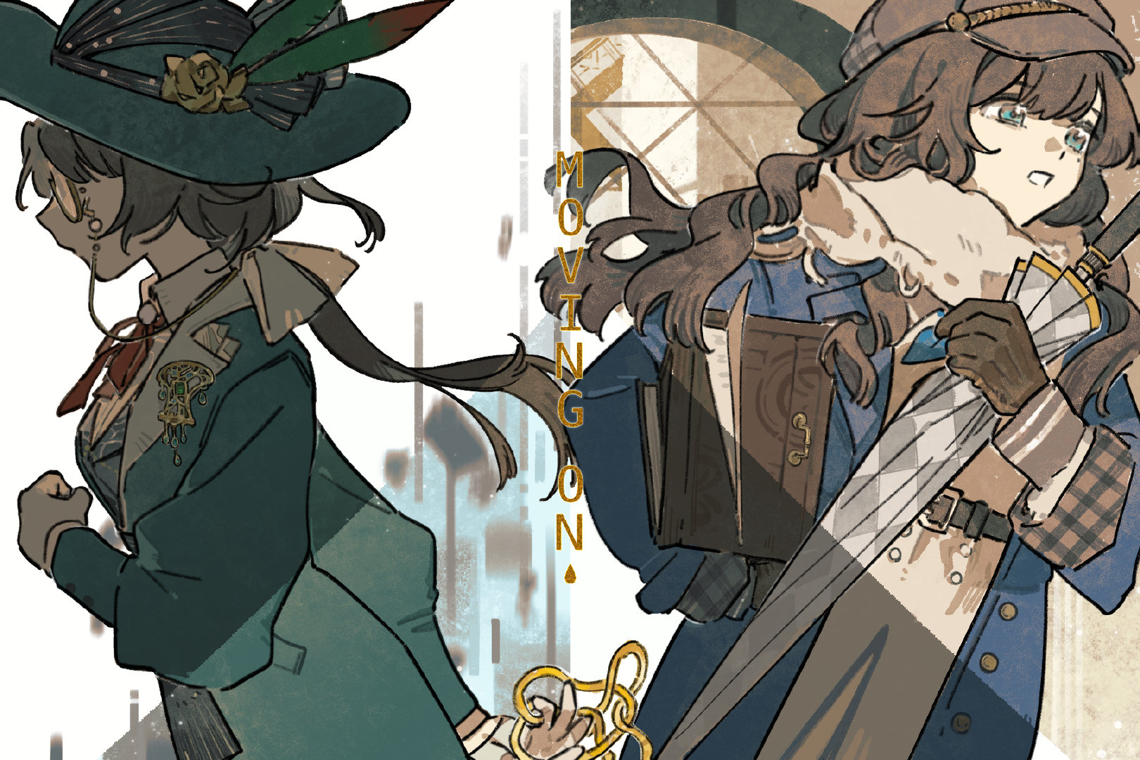 Safebooru - 2girls :o belt black belt blue coat blue eyes blue neckerchief bow brown gloves ...