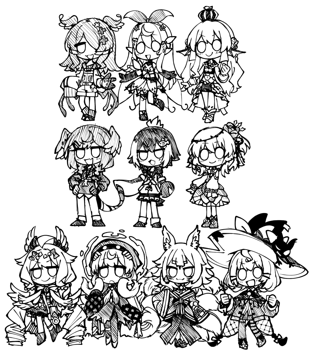 Safebooru - 6+girls animal ears bangs cat chibi clenched hand crown ...