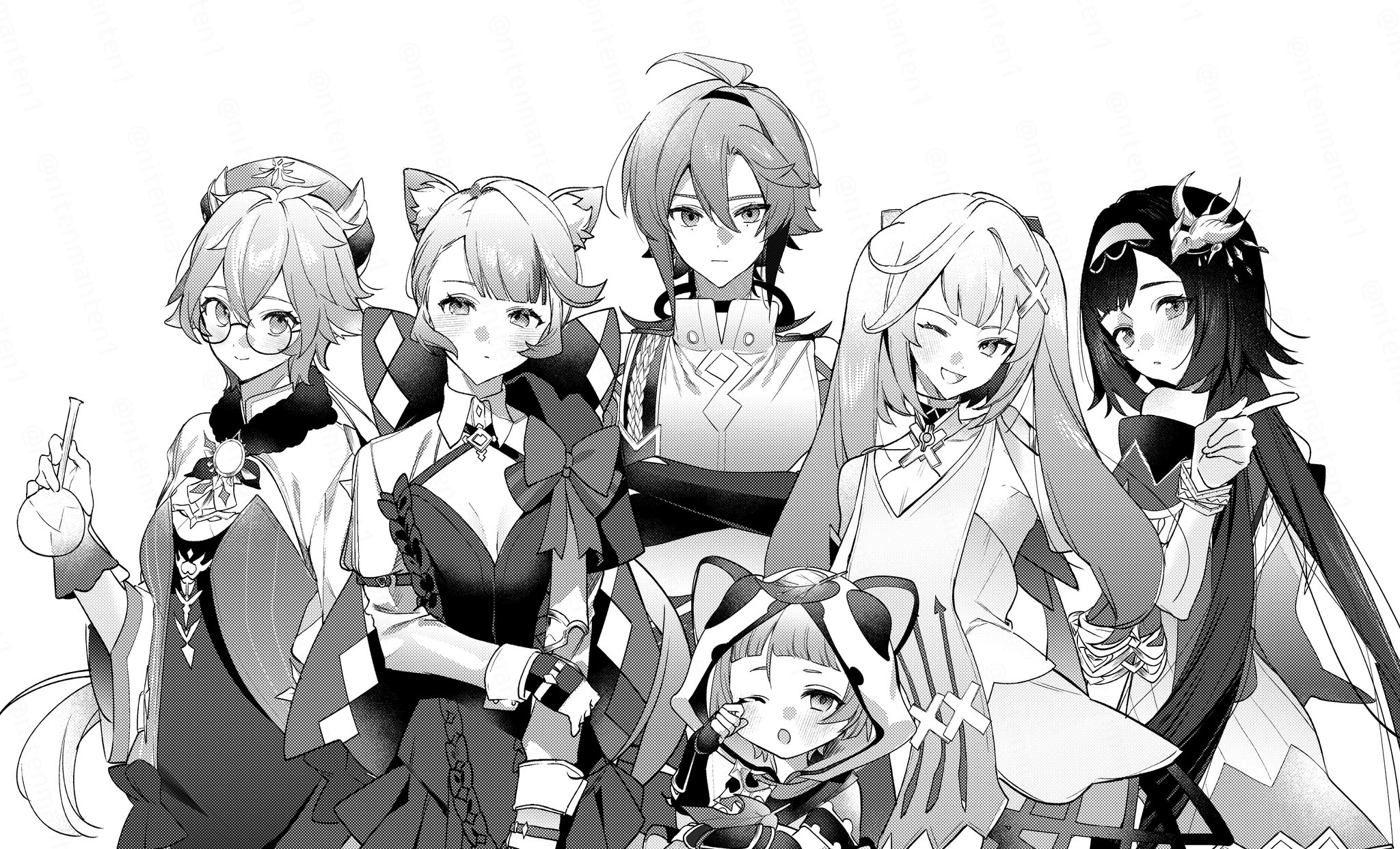 Safebooru - 1boy 5girls animal ear fluff animal ears animal hood bow ...