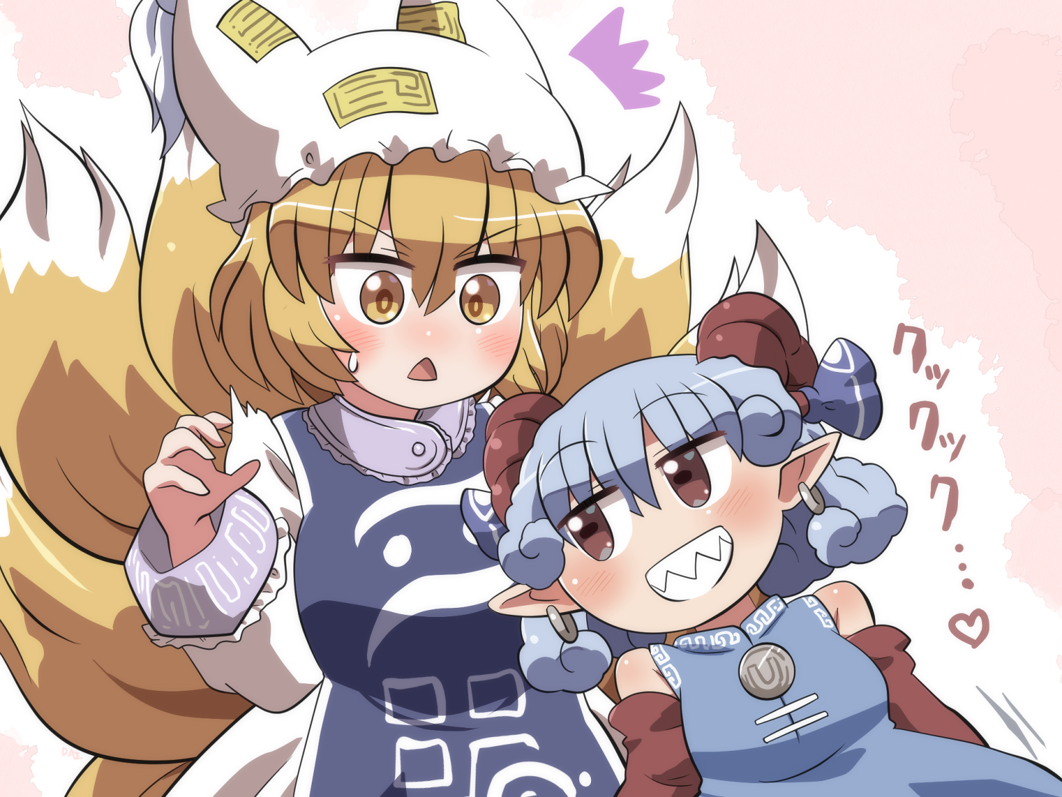 Safebooru - 2girls bare shoulders blonde hair blue dress blue hair blue ribbon blue tabard blush ...