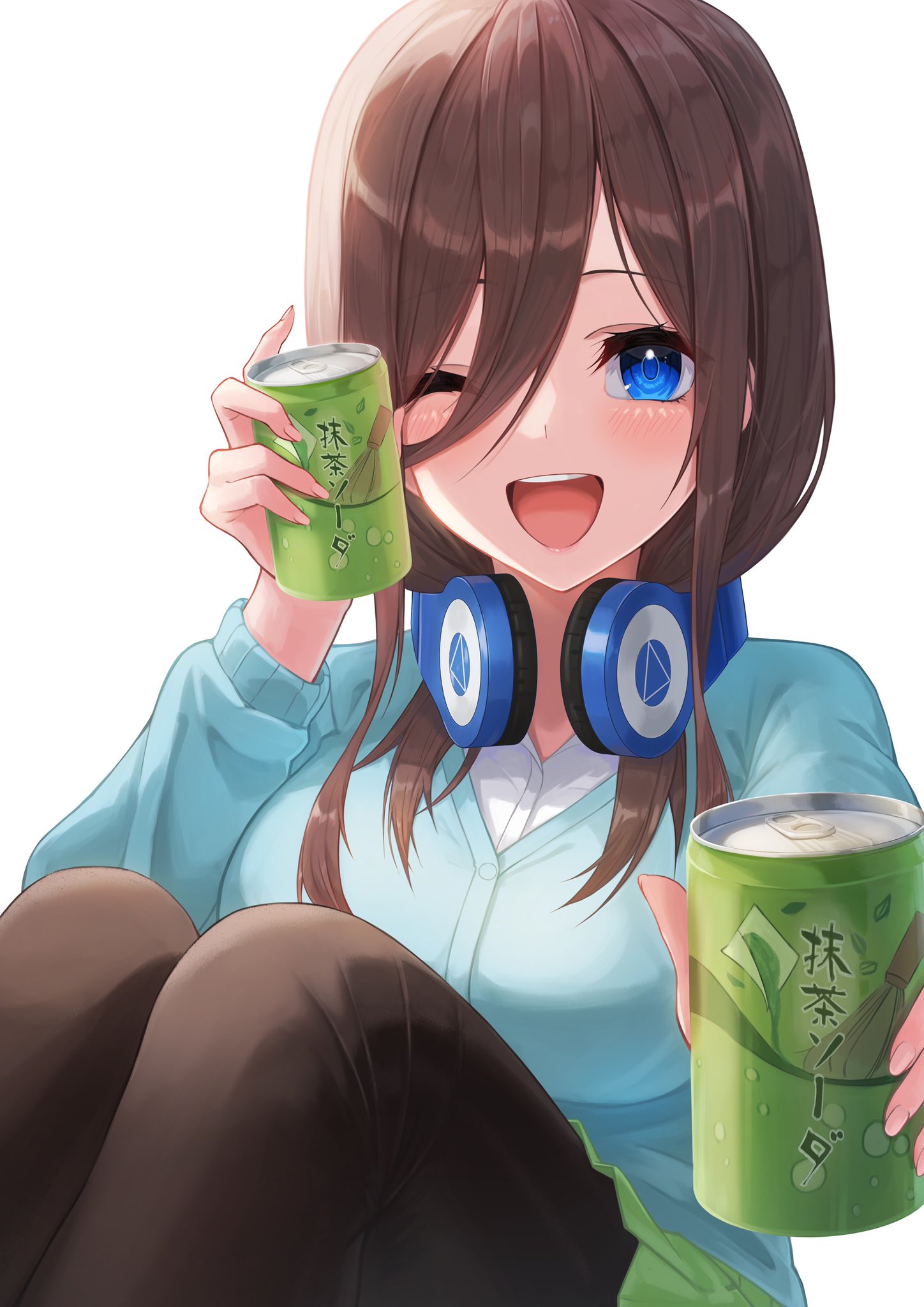 Safebooru 1girl Bangs Blue Eyes Blue Sweater Breasts Brown Hair Can 2136