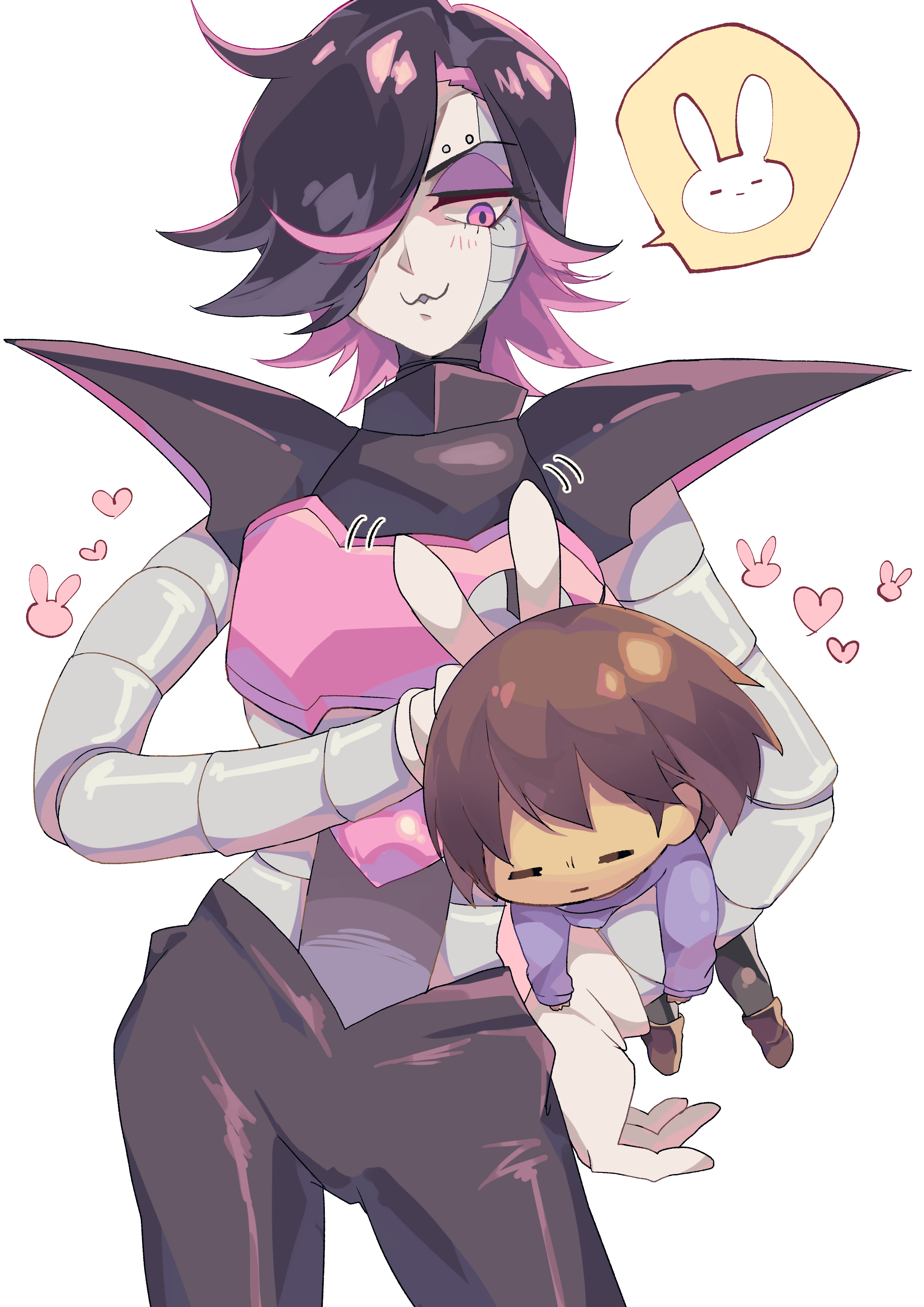 Safebooru - 1boy 1other :3 absurdres android black hair black pants blue sweater brown hair ...