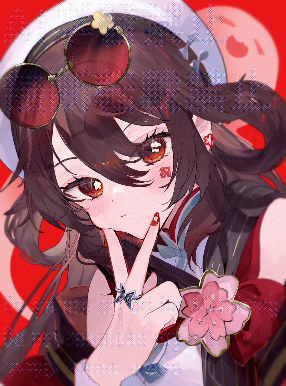 Safebooru - 1girl boo tao (genshin impact) brown hair butterfly ring ...