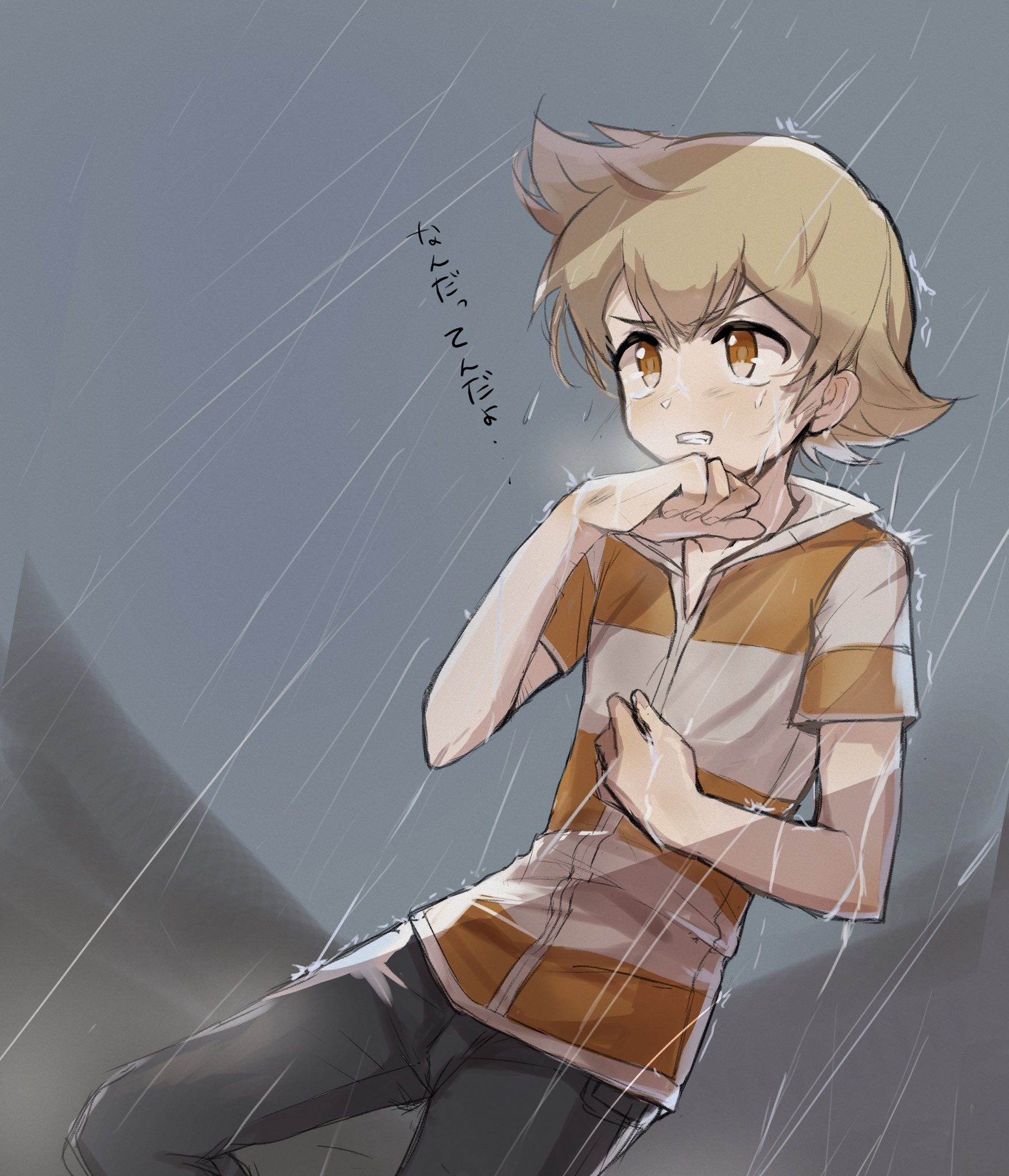 Safebooru - 1boy barry (pokemon) black pants blonde hair clenched teeth ...