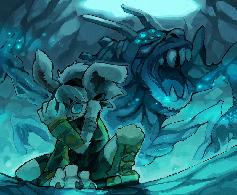 Safebooru - 1other ambiguous gender animal ears battle blue eyes claws furry ice monster pixiv ...