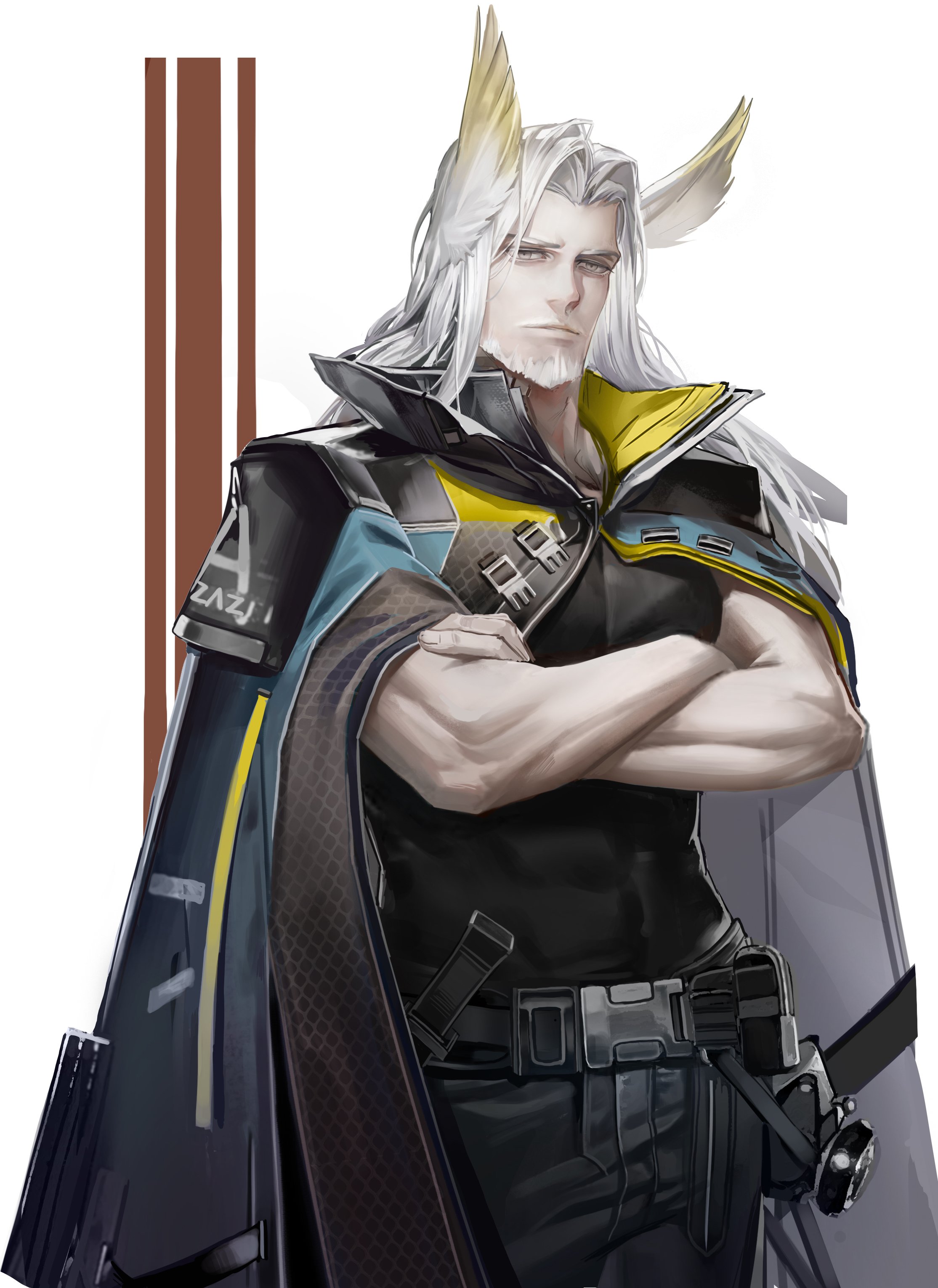 Safebooru - 1boy absurdres animal ears anjingkuxiao arknights beard belt black jacket black ...